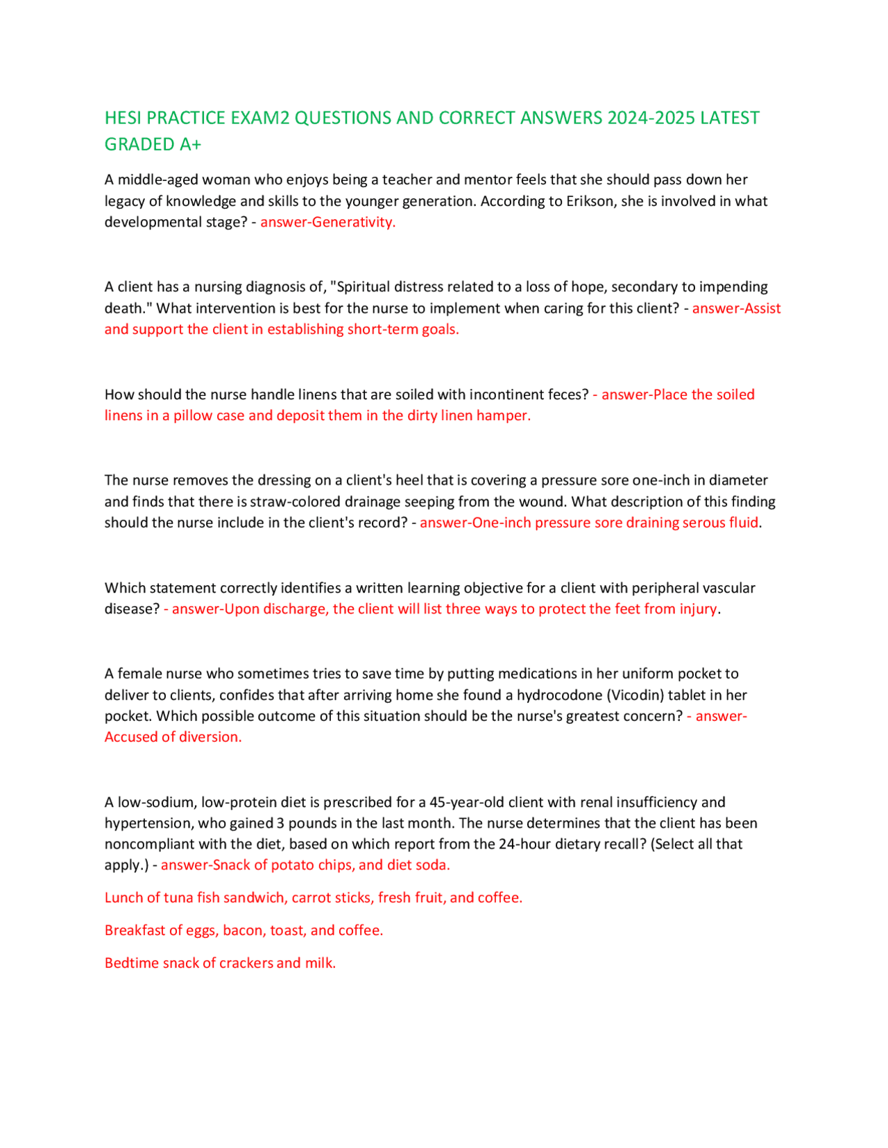 HESI PRACTICE EXAM2 QUESTIONS AND CORRECT ANSWERS 2024-2025 LATEST ...