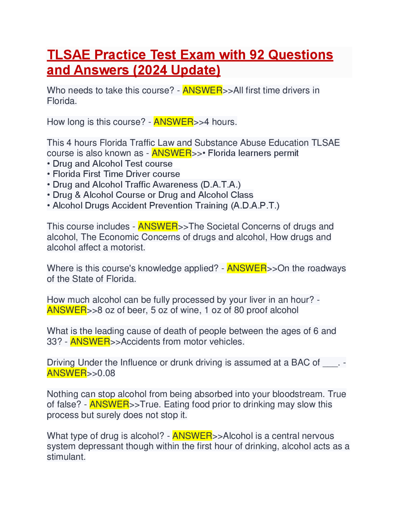 TLSAE Practice Test Exam with 92 Questions and Answers (2024 Update ...
