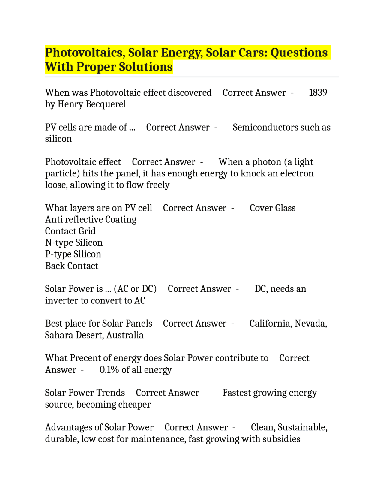 Photovoltaics, Solar Energy, Solar Cars: Questions With Proper ...