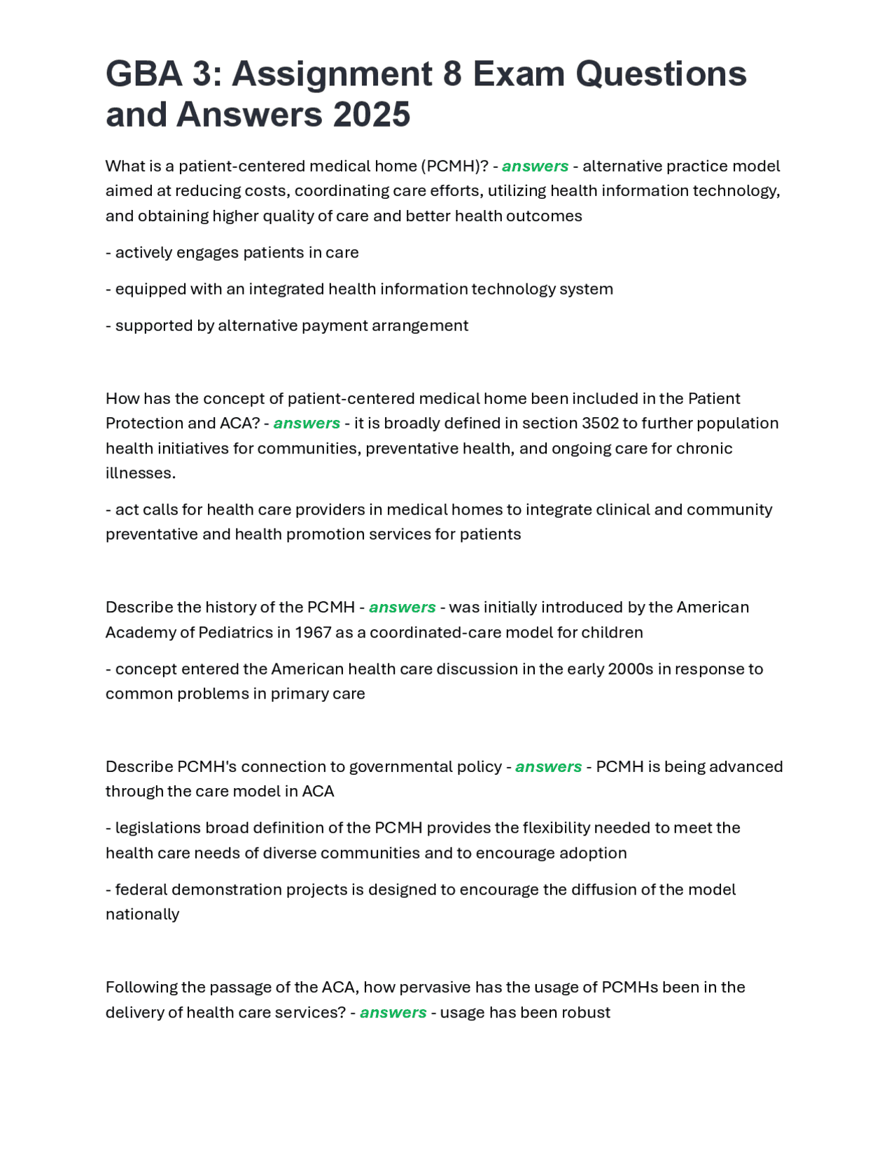 GBA 3: Assignment 8 Exam Questions and Answers 2025 | Exams Social ...