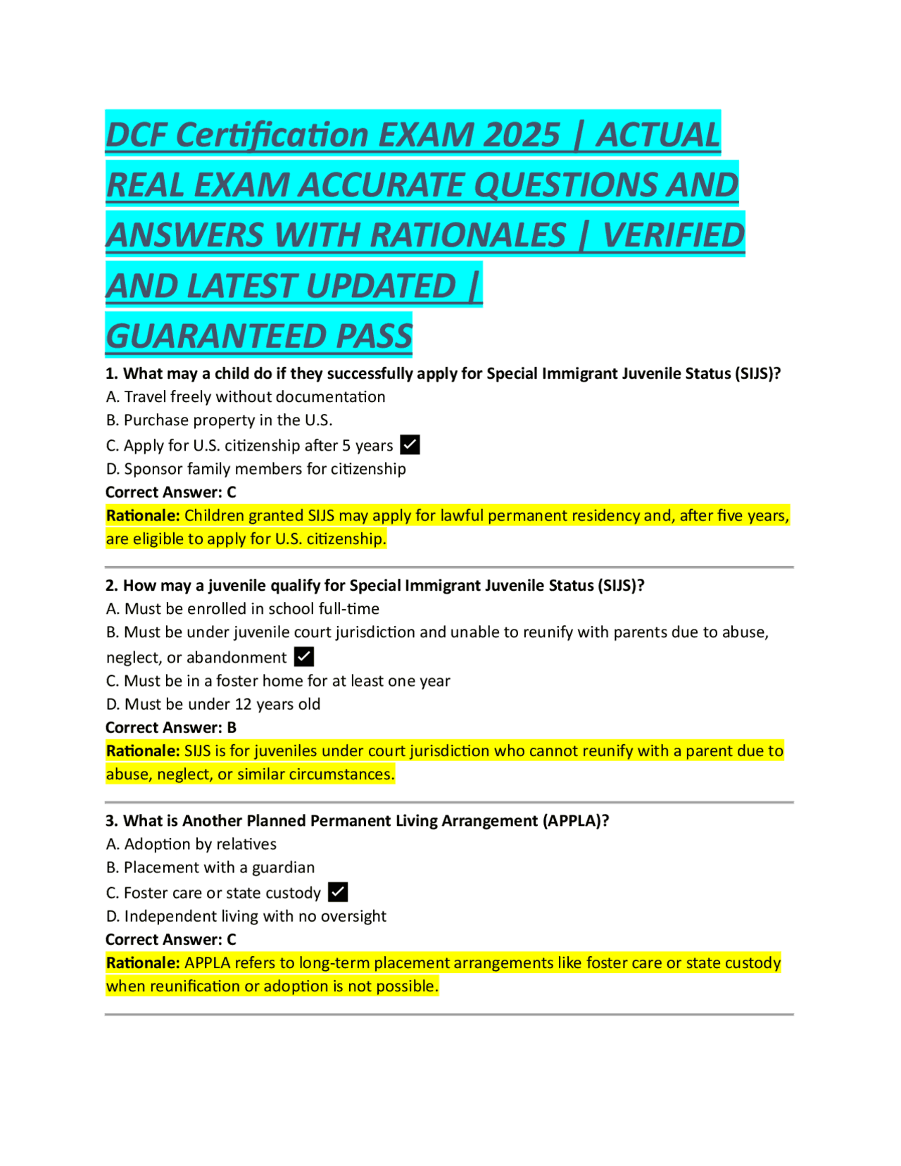 DCF Certification EXAM 2025 | ACTUAL REAL EXAM ACCURATE QUESTIONS AND ...