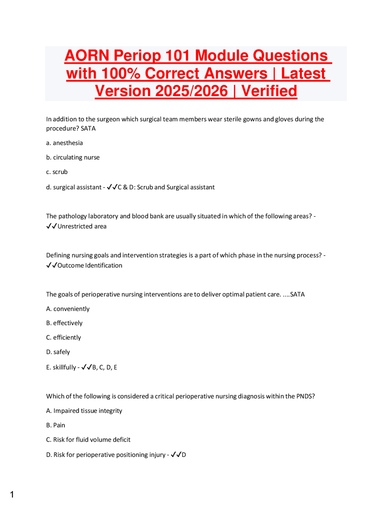 AORN Periop 101 Module Questions with 100% Correct Answers | Latest ...