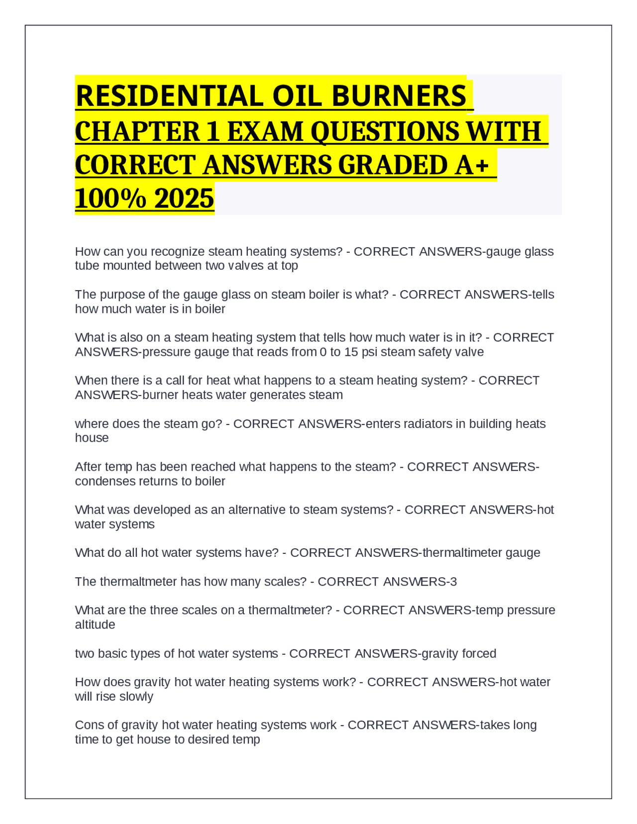 RESIDENTIAL OIL BURNERS CHAPTER 1 EXAM QUESTIONS WITH CORRECT ANSWERS ...