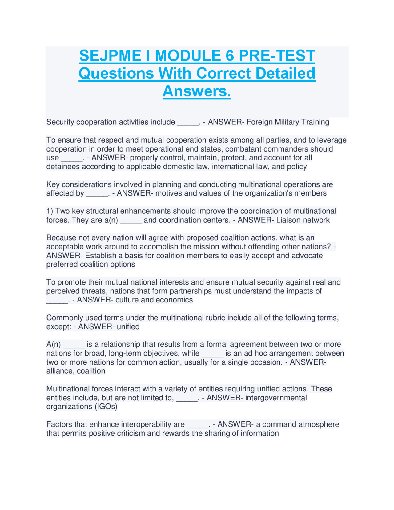 SEJPME I MODULE 6 PRE-TEST Questions With Correct Detailed Answers ...