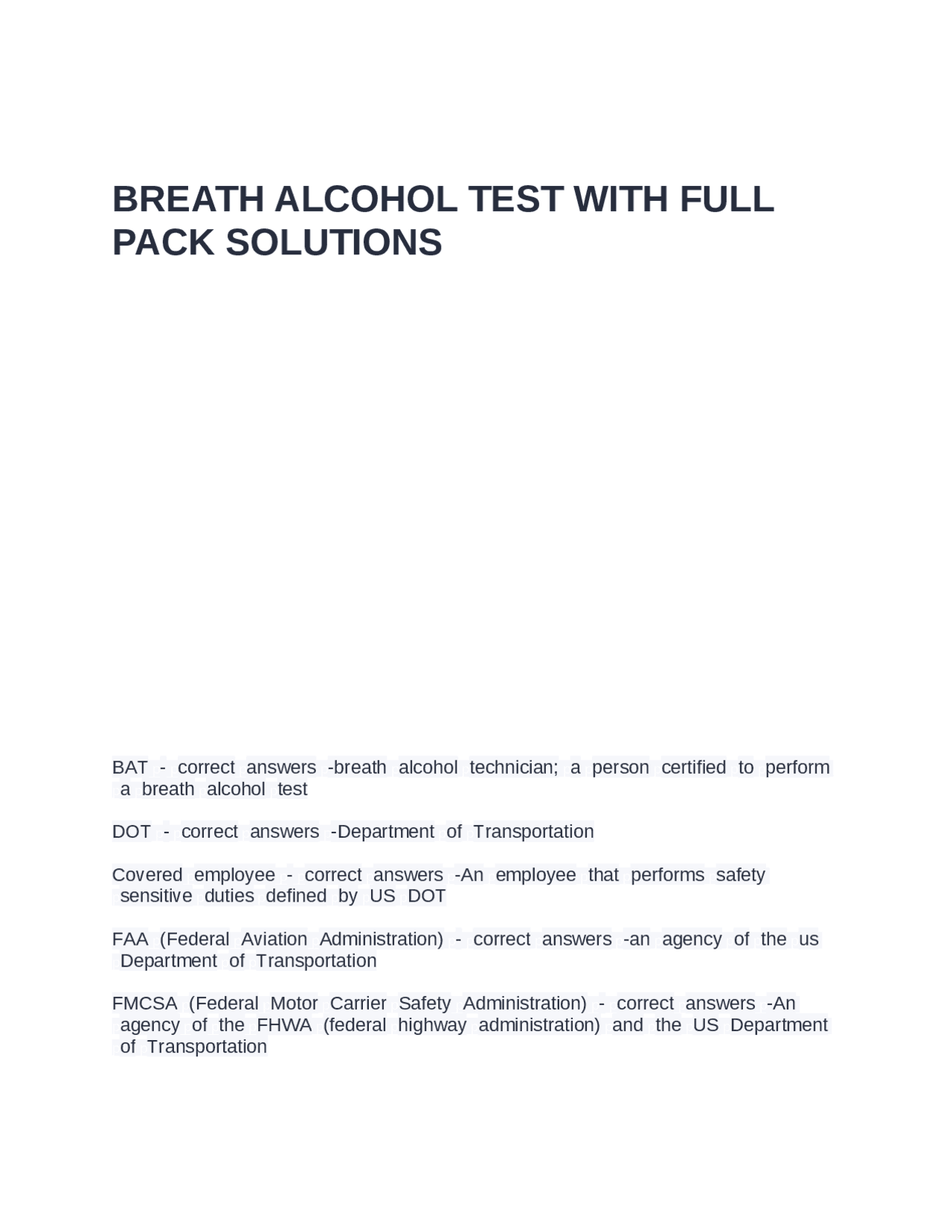 BREATH ALCOHOL TEST WITH FULL PACK SOLUTIONS | Exams Advanced Education ...