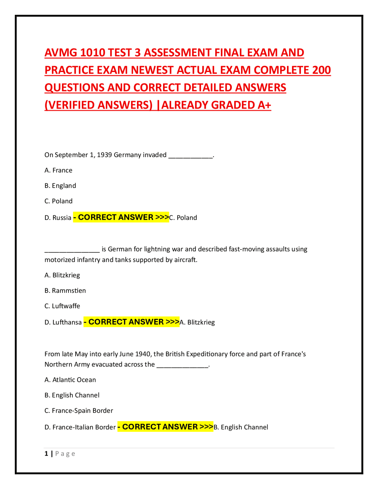 AVMG 1010 TEST 3 ASSESSMENT FINAL EXAM AND PRACTICE EXAM NEWEST ACTUAL ...
