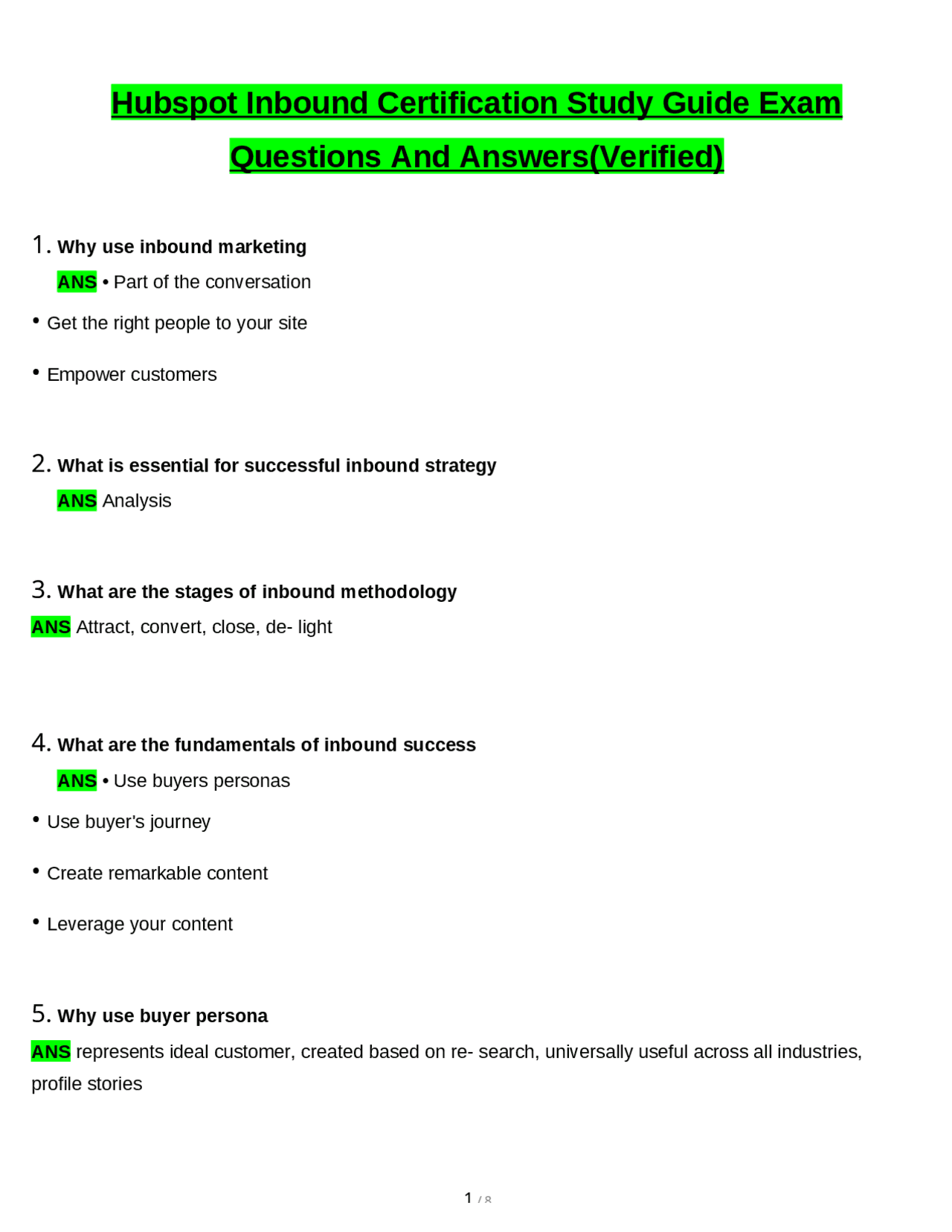 Hubspot Inbound Certification | Exams Digital Marketing | Docsity