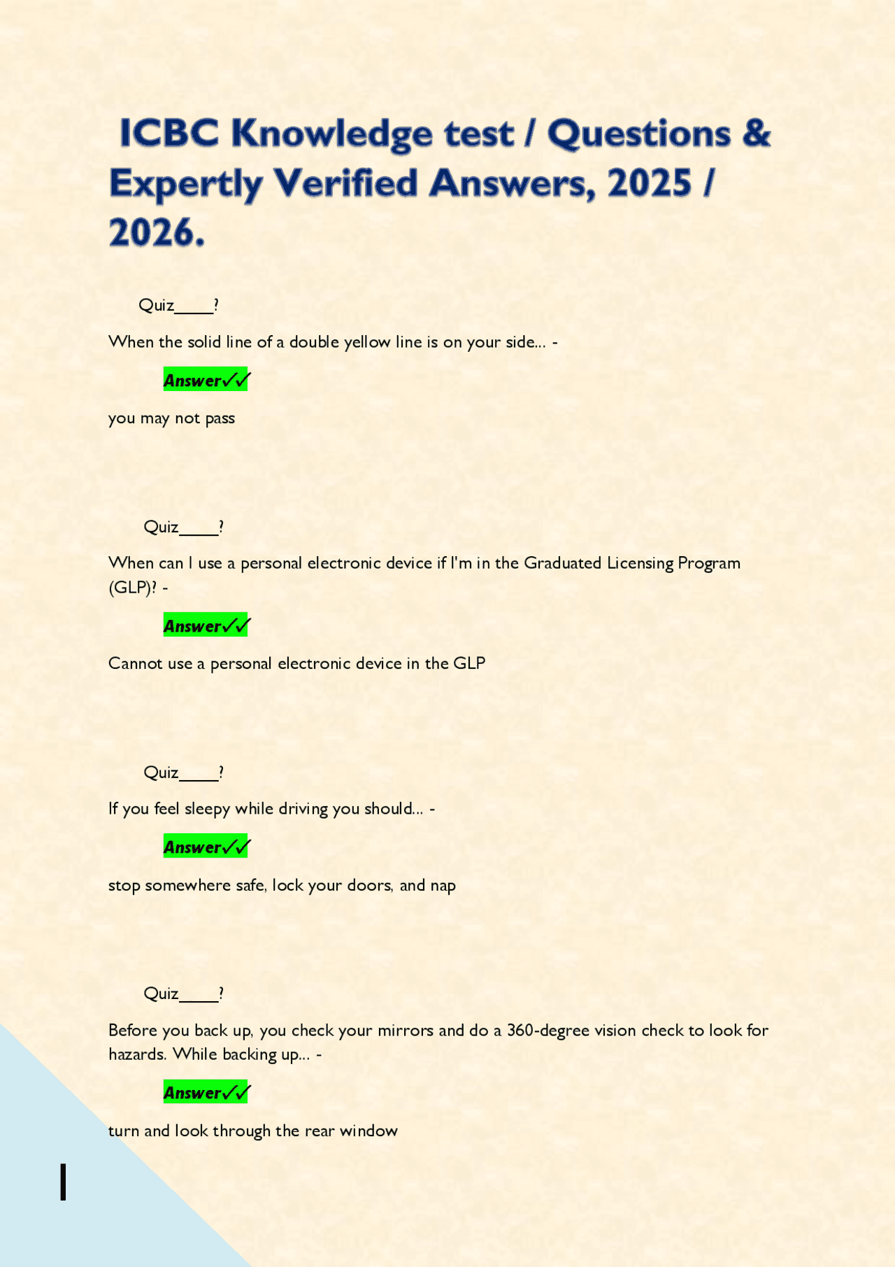 ICBC Knowledge test / Questions & Expertly Verified Answers, 2025 / ...