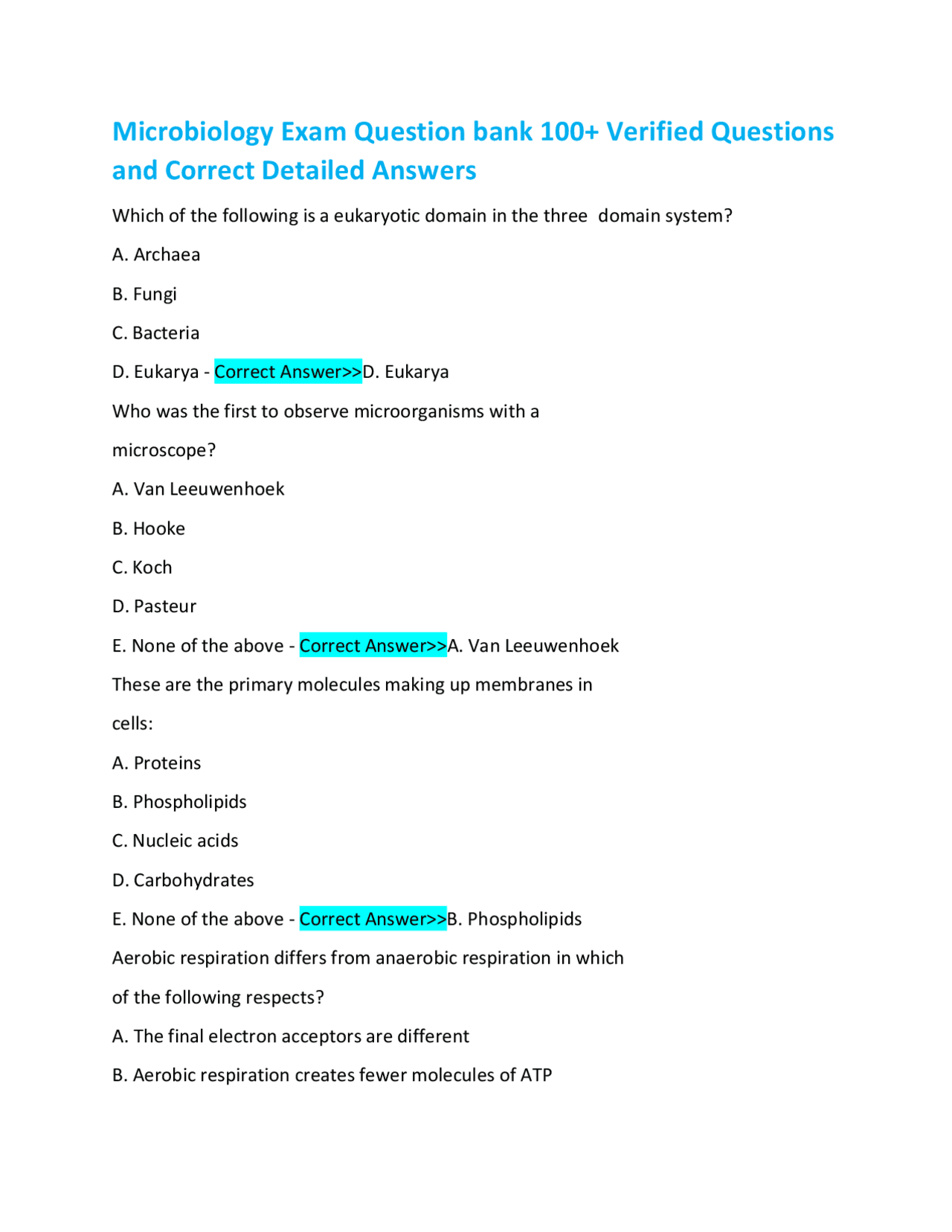Microbiology Exam Question bank 100+ Verified Questions and Correct ...
