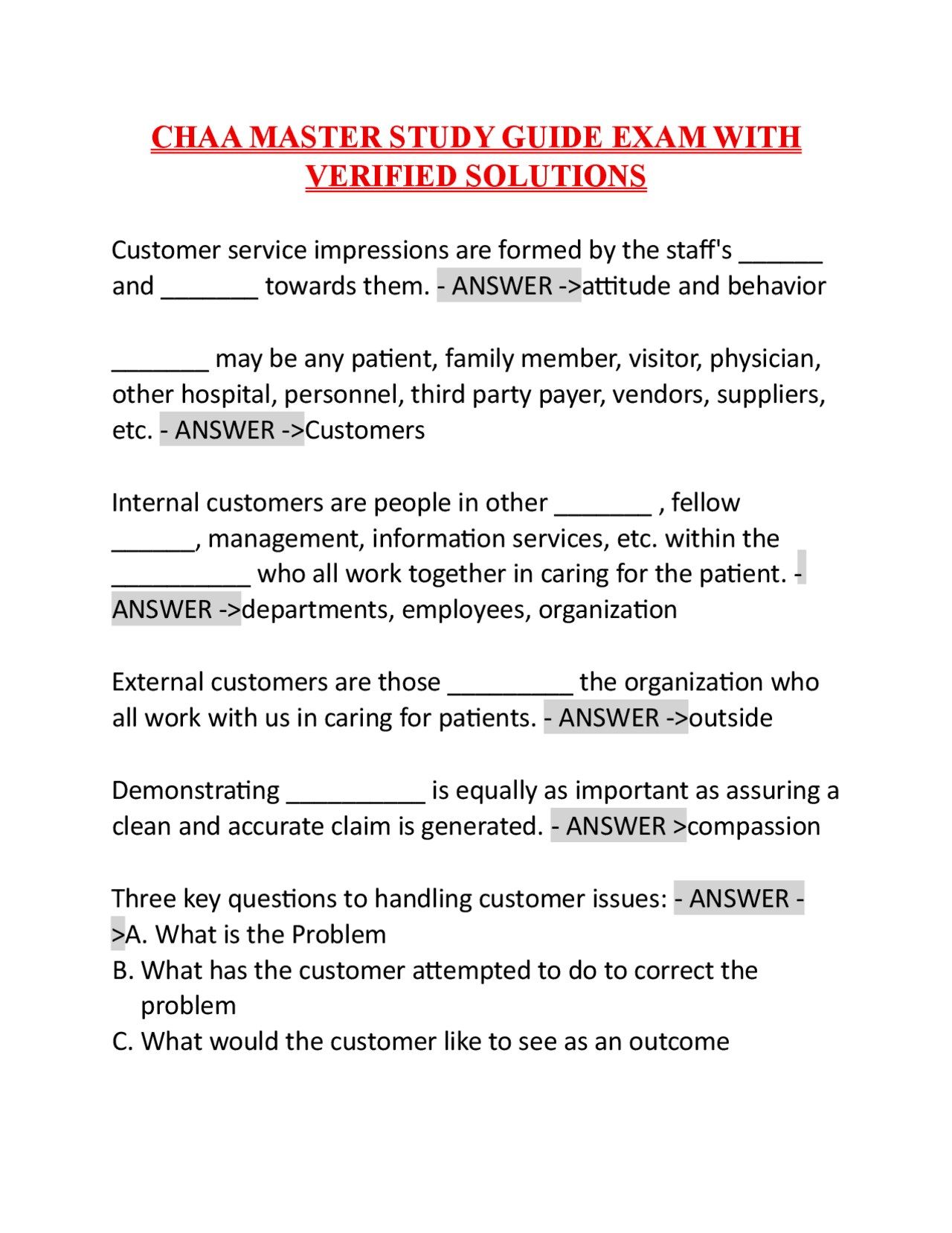 CHAA MASTER STUDY GUIDE EXAM WITH VERIFIED SOLUTIONS | Exams Nursing ...