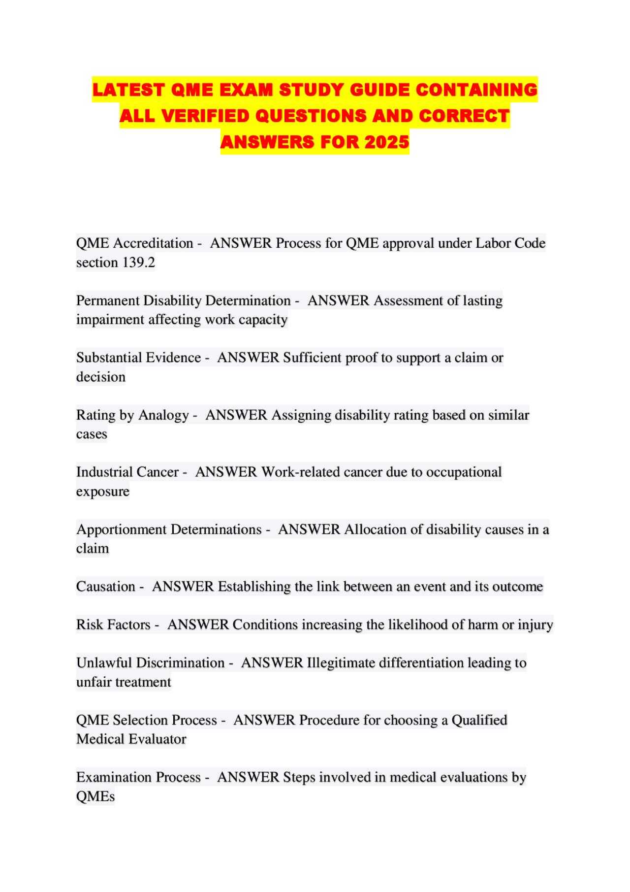 QME Exam Study Guide 2025: Key Concepts & Legal Aspects | Exams Nursing ...