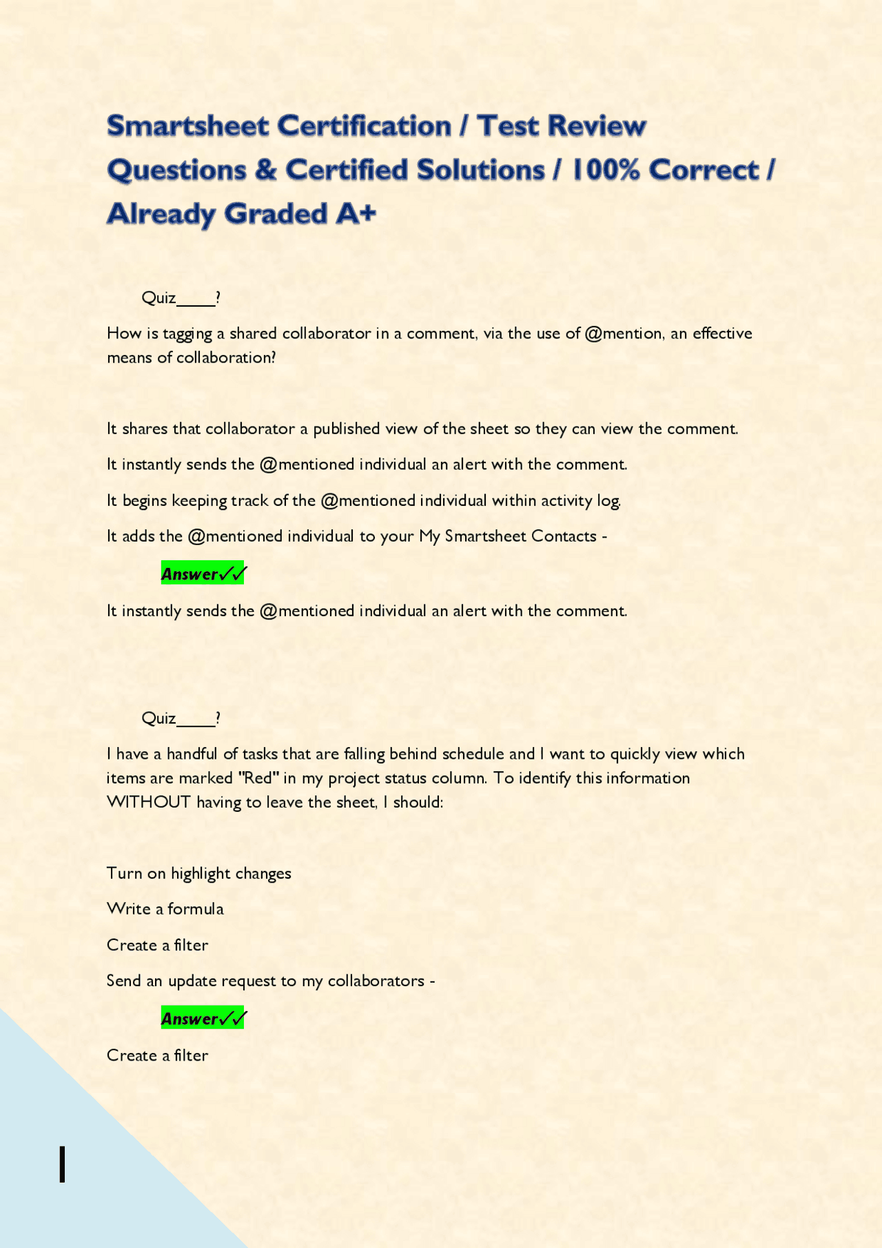 Smartsheet Certification / Test Review Questions & Certified Solutions ...