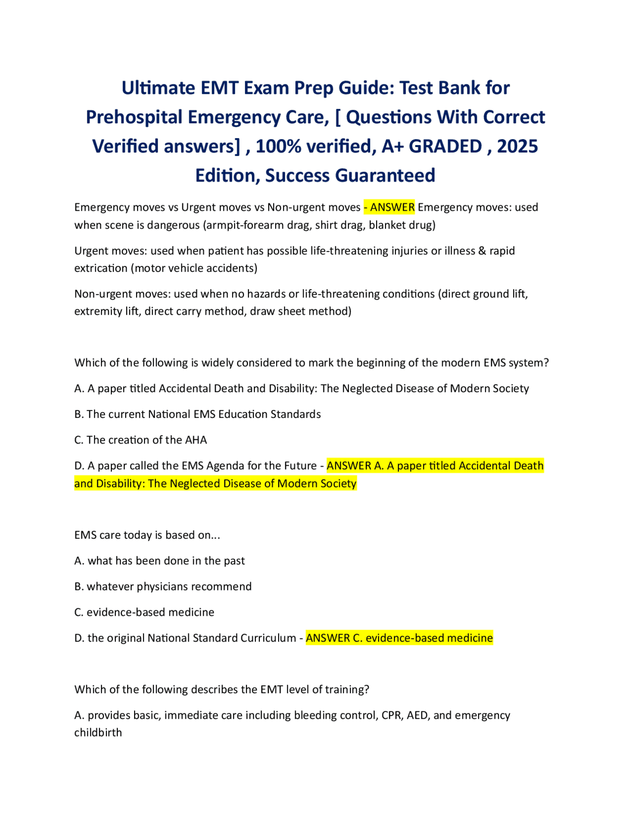 Ultimate EMT Exam Prep Guide: Test Bank for Prehospital Emergency Care ...