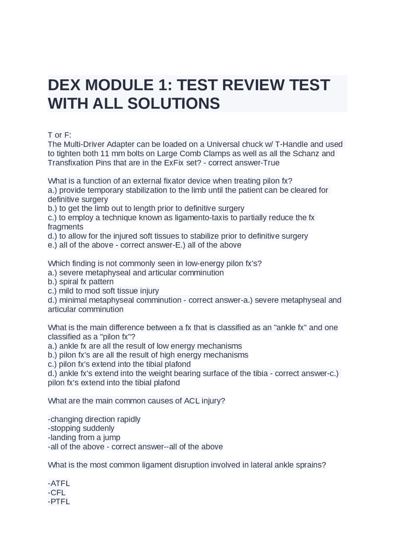 DEX questions and correct answers | Exams Advanced Education | Docsity