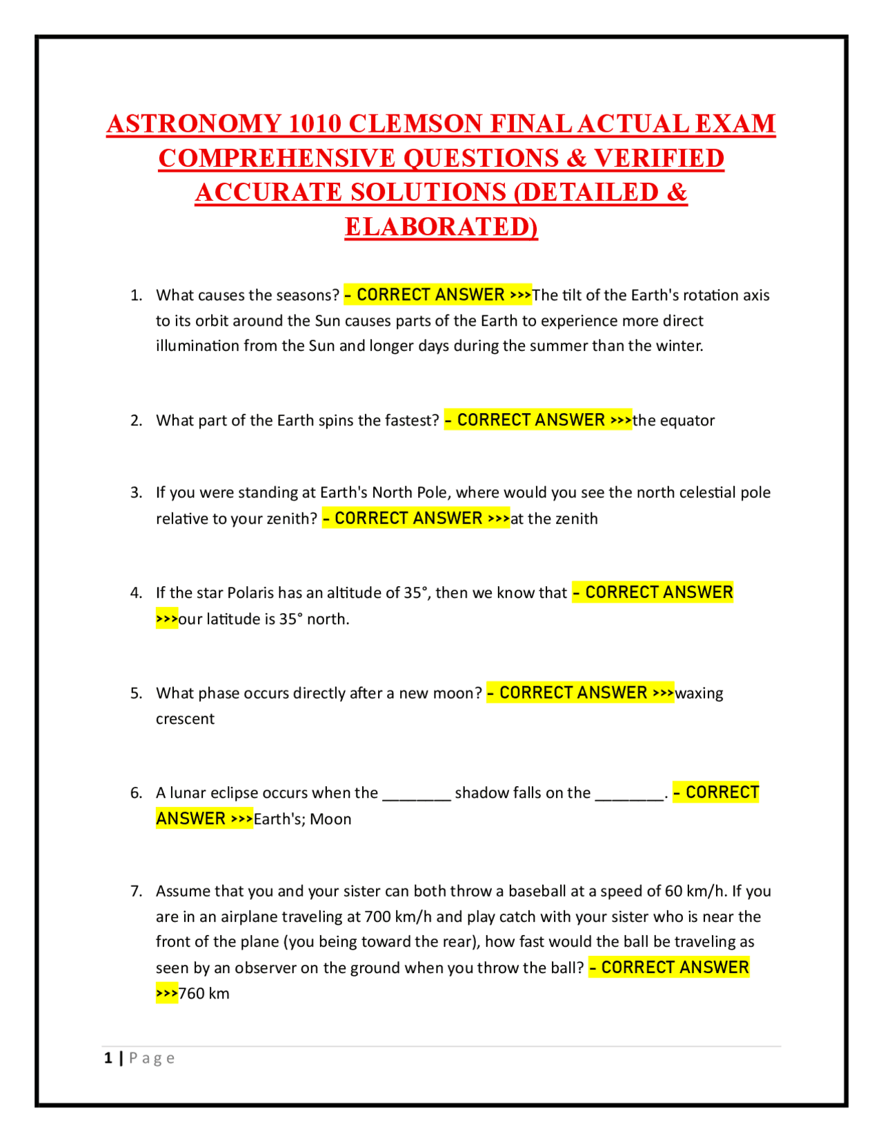 ASTRONOMY 1010 CLEMSON FINAL ACTUAL EXAM COMPREHENSIVE QUESTIONS ...