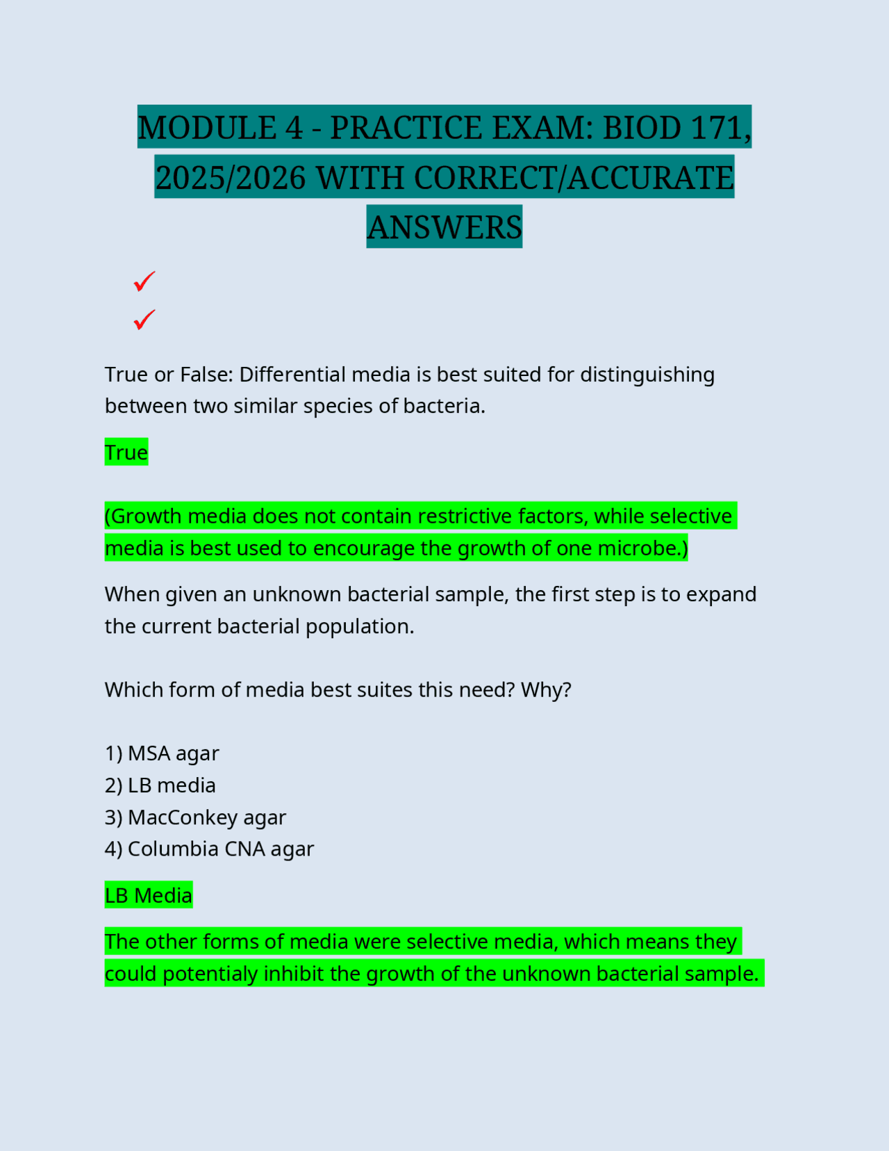 MODULE 4 - PRACTICE EXAM: BIOD 171, 2025/2026 WITH CORRECT/ACCURATE ...