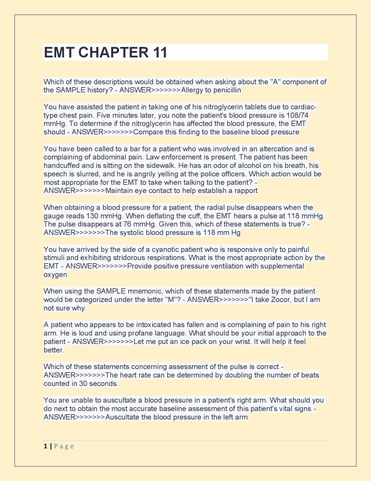 EMT CHAPTER 11 study material | Exercises Medicine | Docsity