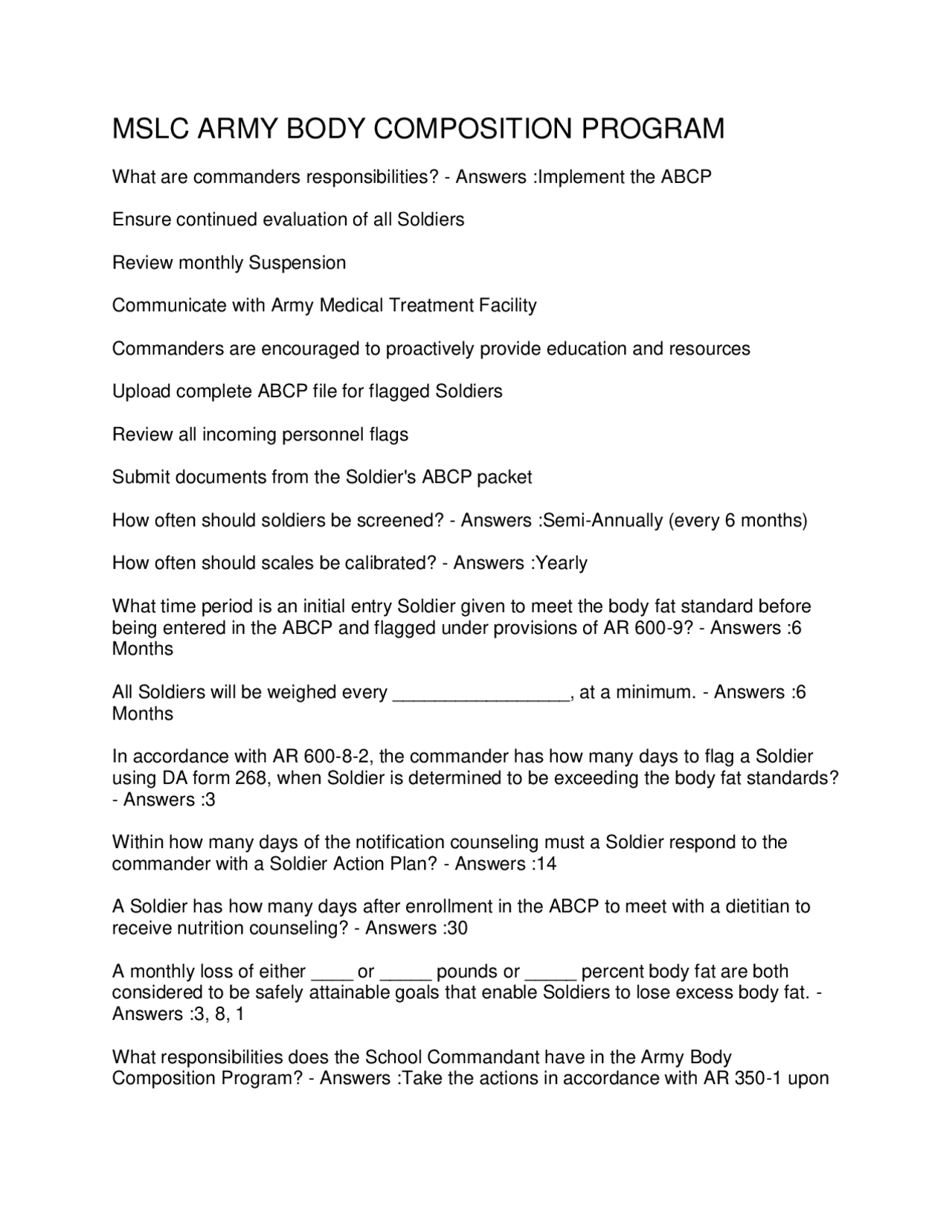 Army Body Composition Program (ABCP) Q&A: Standards and Procedures ...