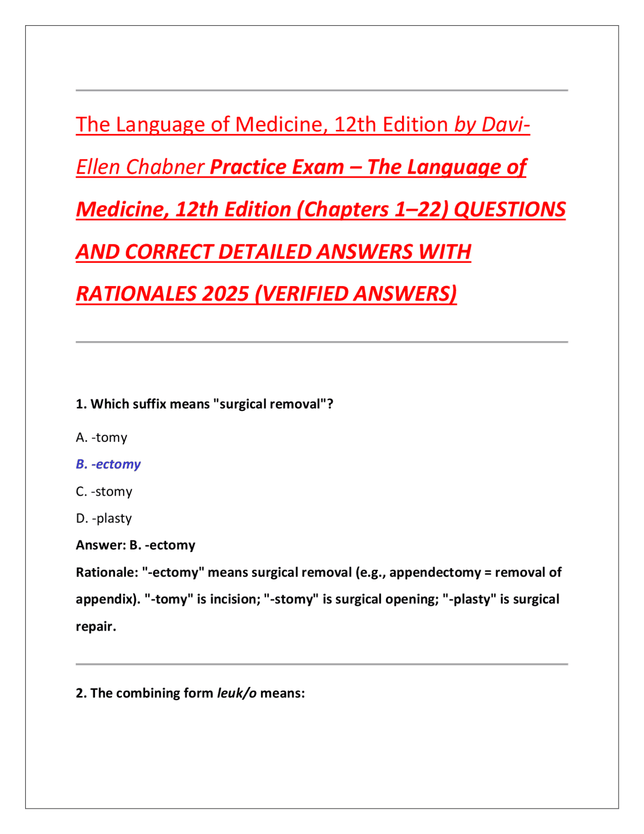 The Language of Medicine, 12th Edition by Davi Ellen Chabner Practice ...