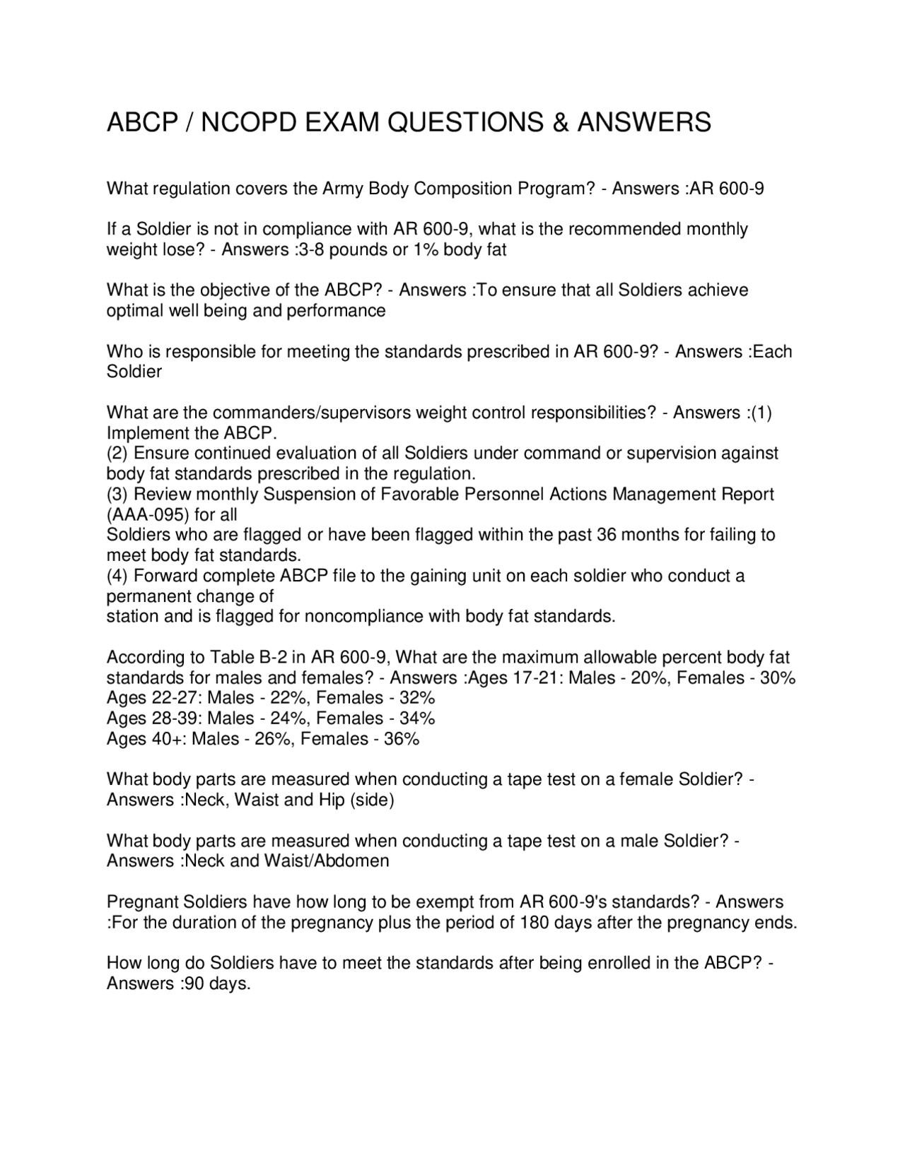 ABCP NCOPD EXAM QUESTIONS & ANSWERS | Exams Social Sciences | Docsity