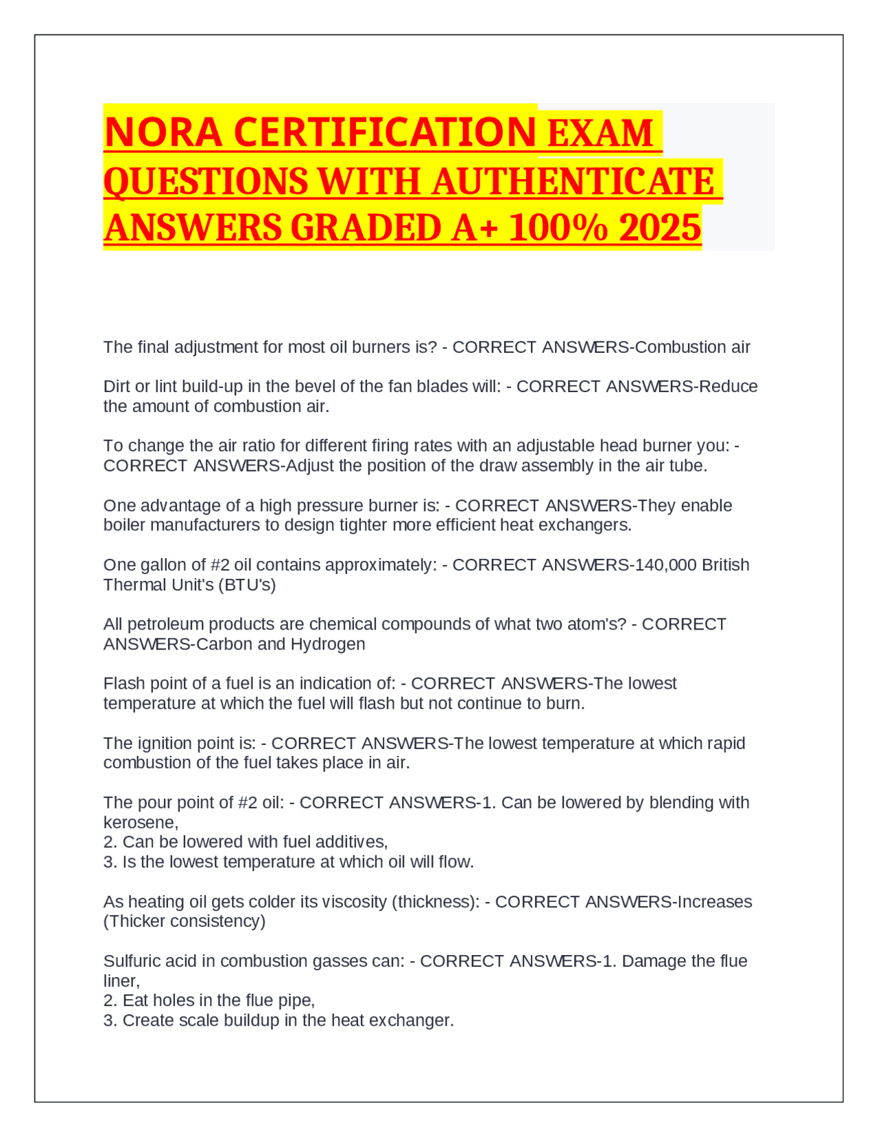 NORA CERTIFICATION EXAM QUESTIONS WITH AUTHENTICATE ANSWERS GRADED A+ 100% 2025 | Exams Advanced ...