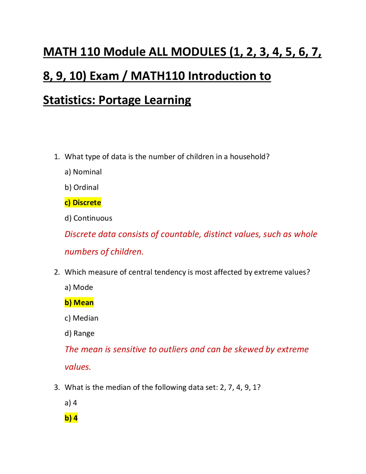 MATH 110 Module ALL MODULES (1, 2, 3, 4, 5, 6, 7, 8, 9, 10) Exam ...