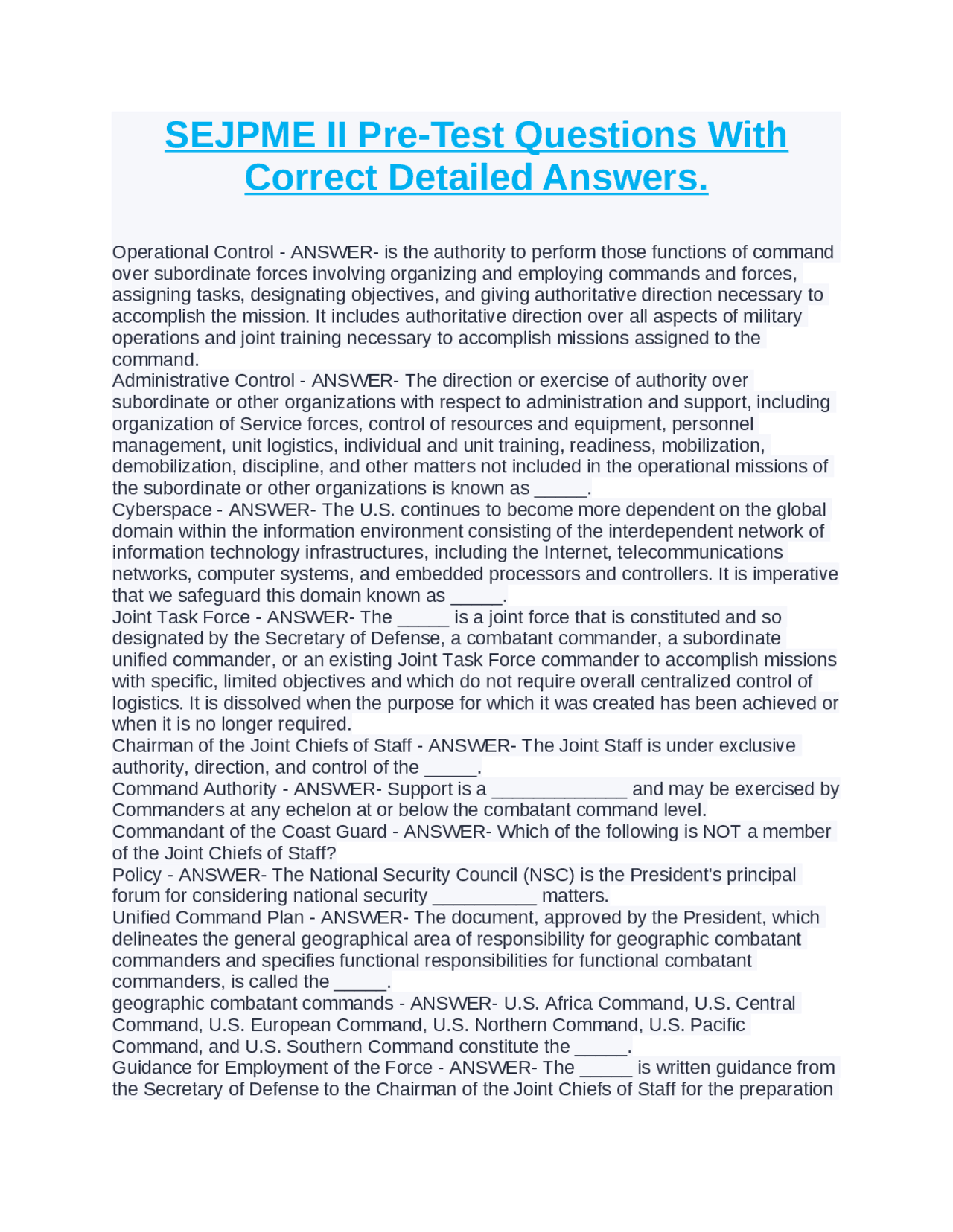 SEJPME II Pre-Test Questions With Correct Detailed Answers..docx ...