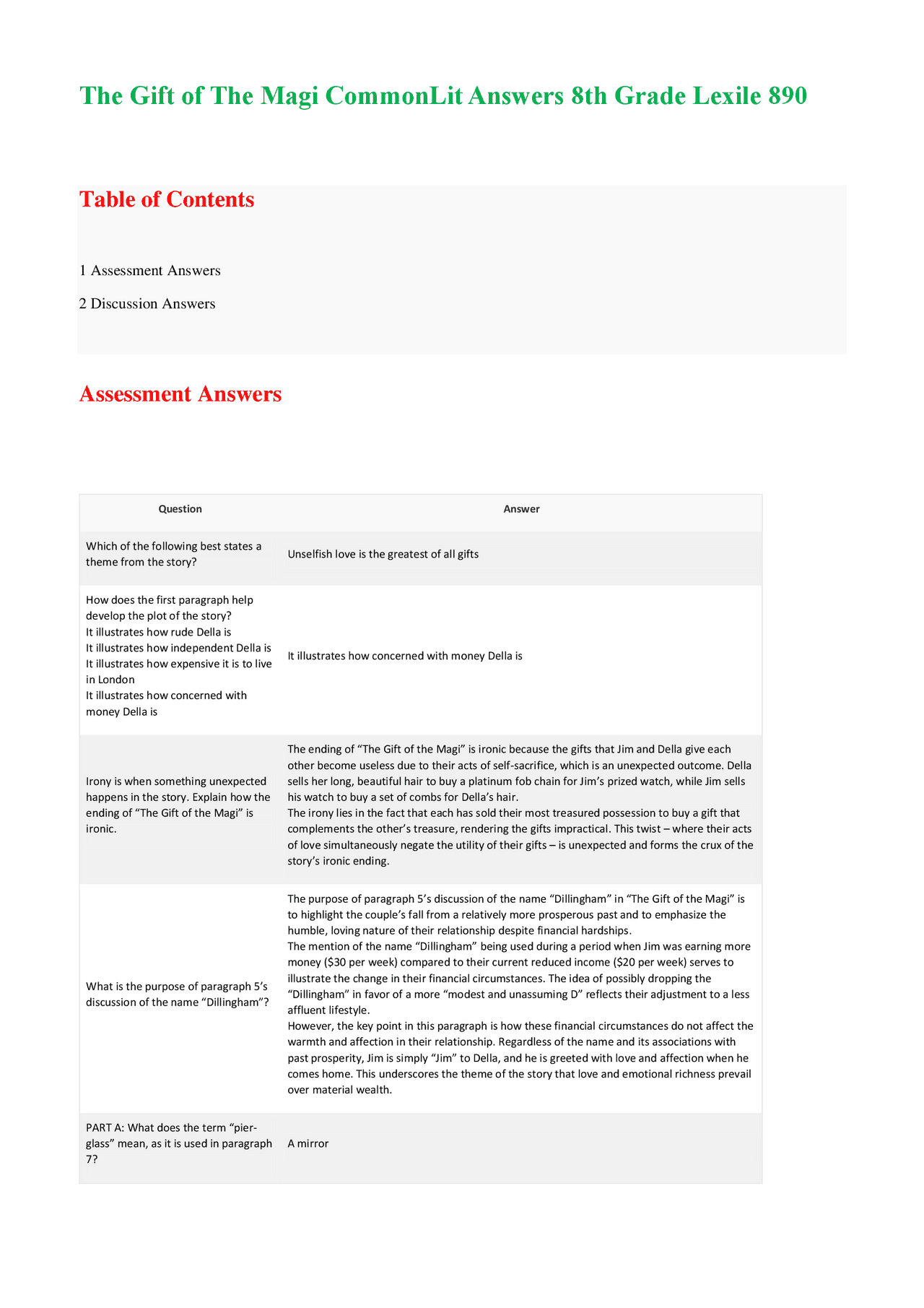 The Gift of The Magi CommonLit Answers 8th Grade Lexile 890.pdf | Full ...