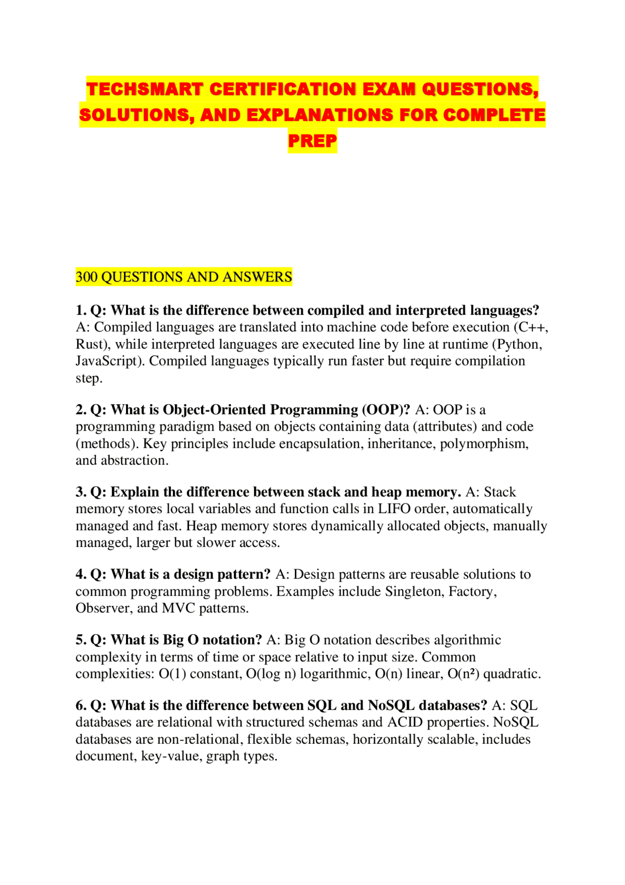 TECHSMART CERTIFICATION EXAM QUESTIONS, SOLUTIONS, AND EXPLANATIONS FOR COMPLETE PREP | Exams ...