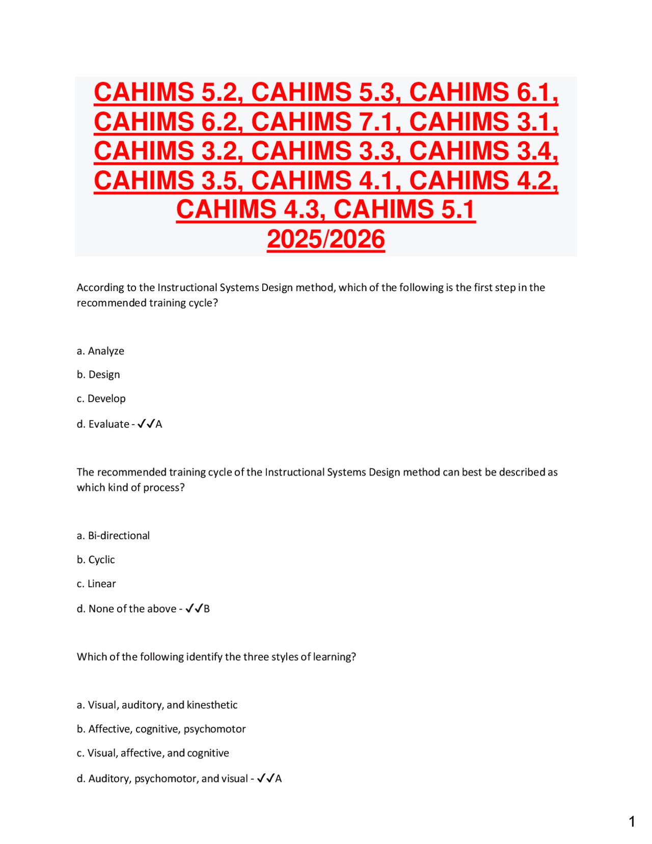 CAHIMS 5.2, CAHIMS 5.3, CAHIMS 6.1, CAHIMS 6.2, CAHIMS 7.1, CAHIMS 3.1 ...