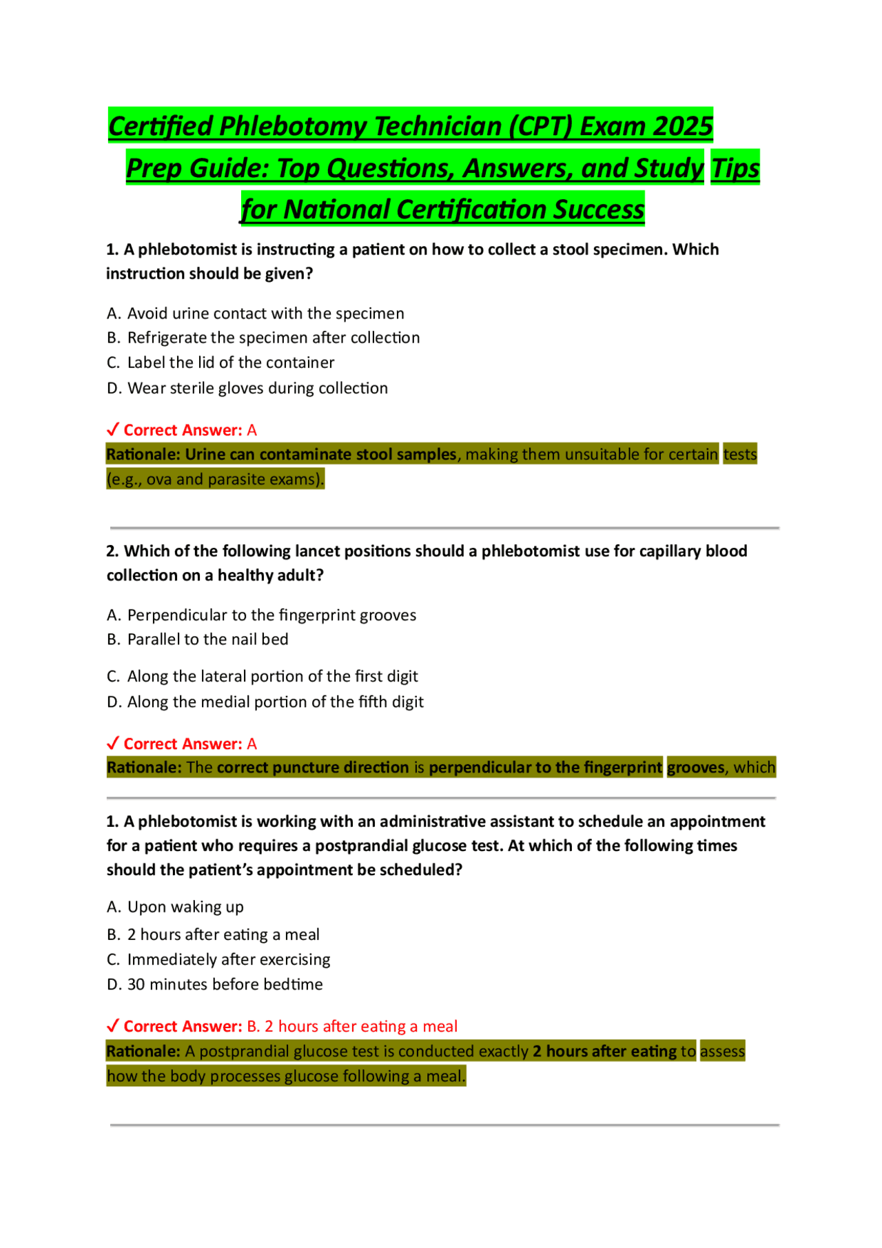 Certified Phlebotomy Technician (CPT) Exam 2025 Prep Guide: Top ...