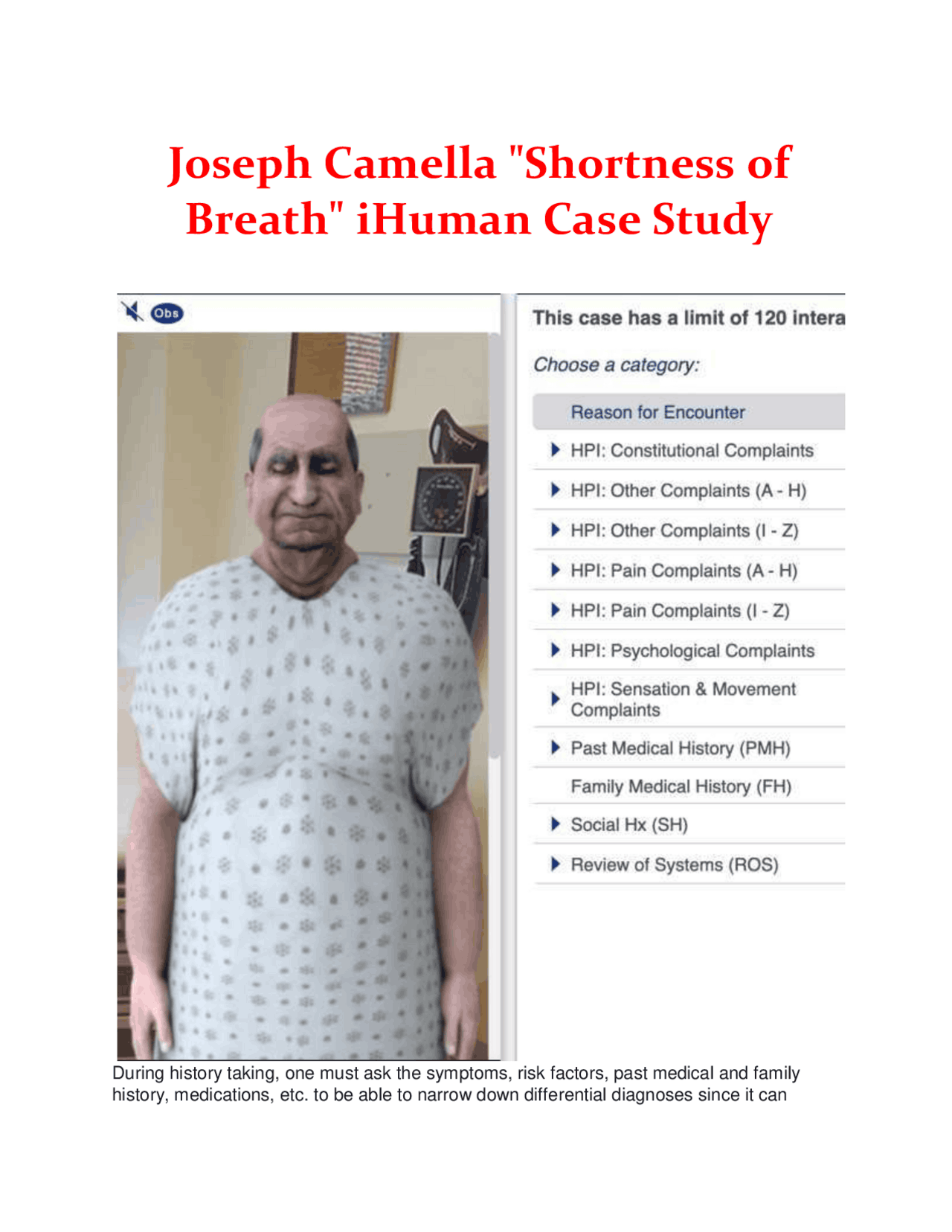 Joseph Camella – Shortness of Breath – iHuman Case Study (Clinical ...