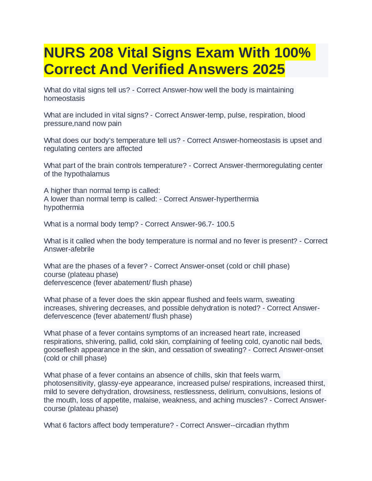 Vital Signs Comprehensive Exam Review for Nursing Students | Exams ...