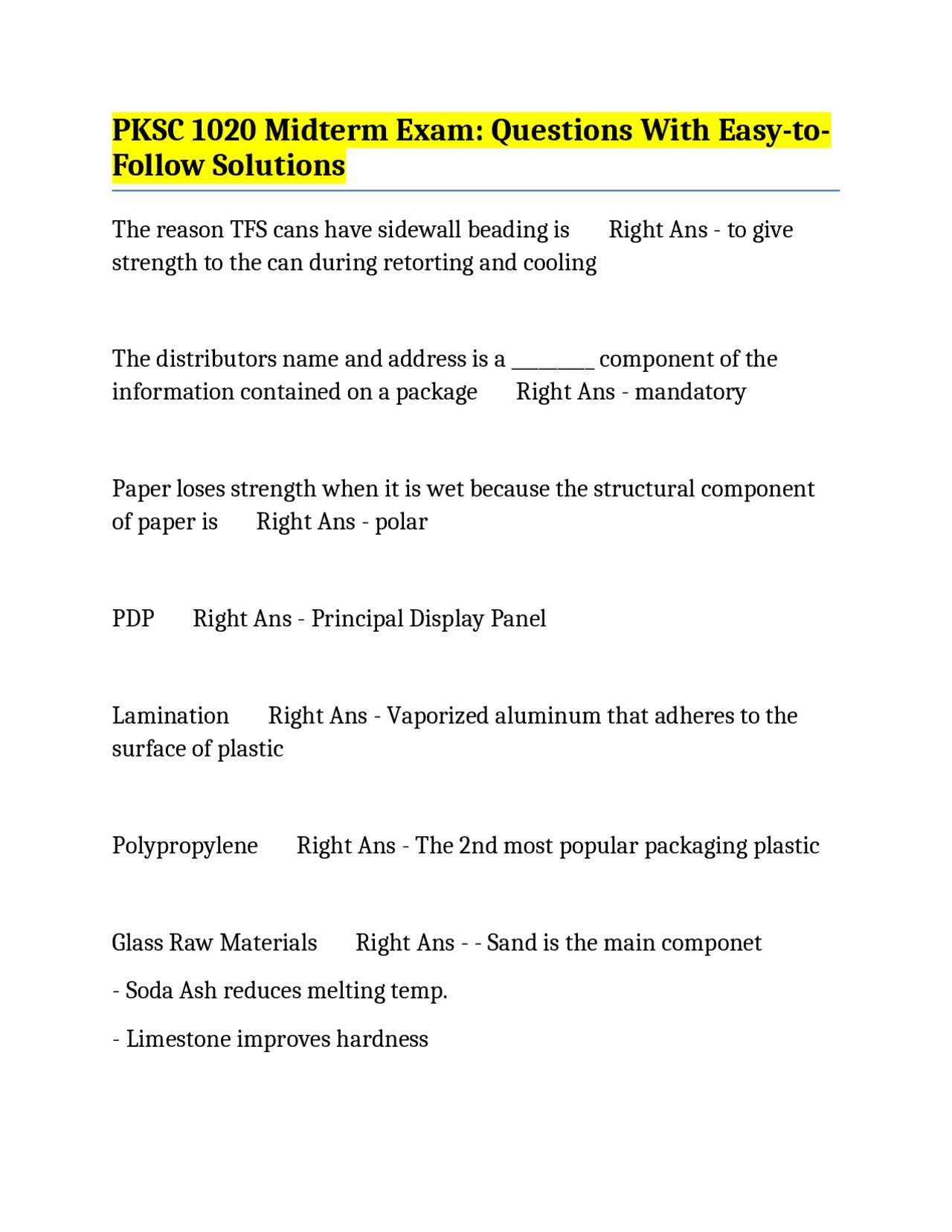 PKSC 1020 Midterm Exam: Questions With Easy-to-Follow Solutions | Exams ...