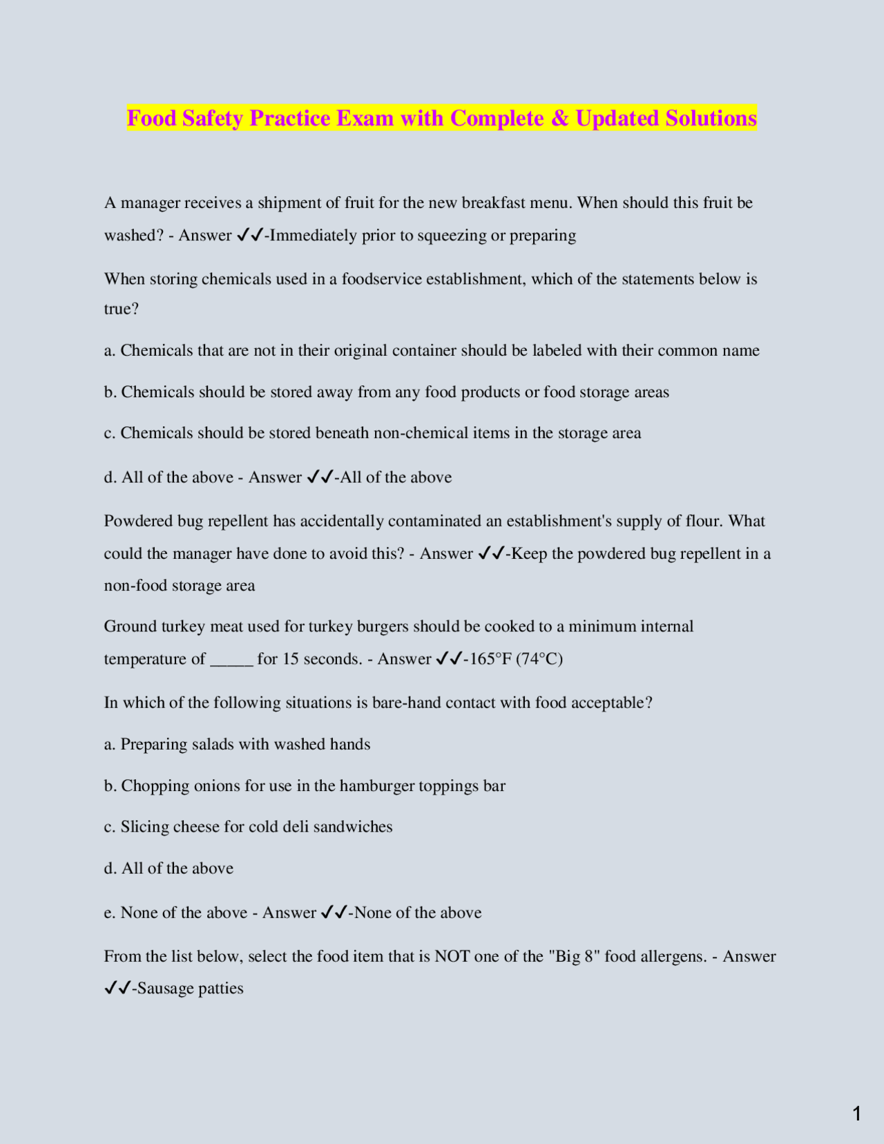 Food Safety Practice Exam: Questions and Answers | Exams Food ...