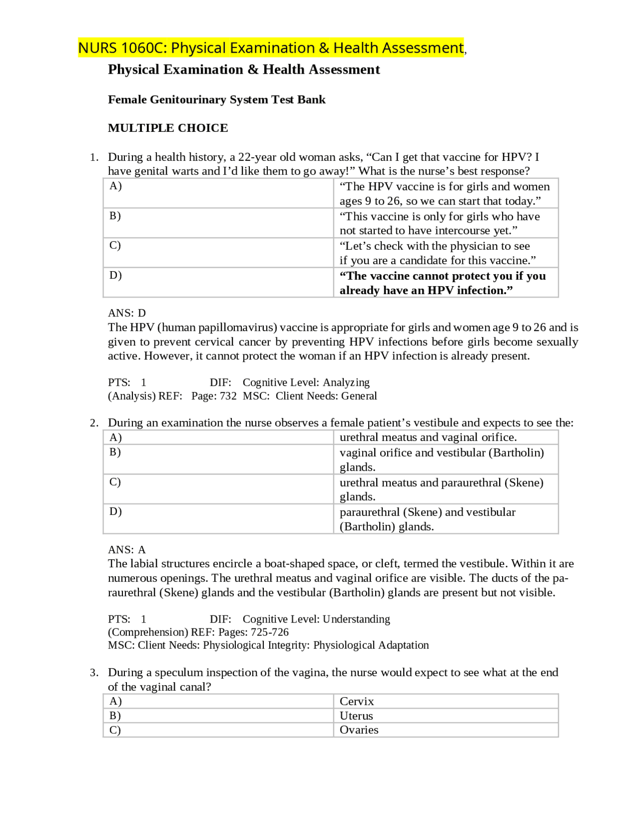 Female Genitourinary System: Physical Examination & Health Assessment ...