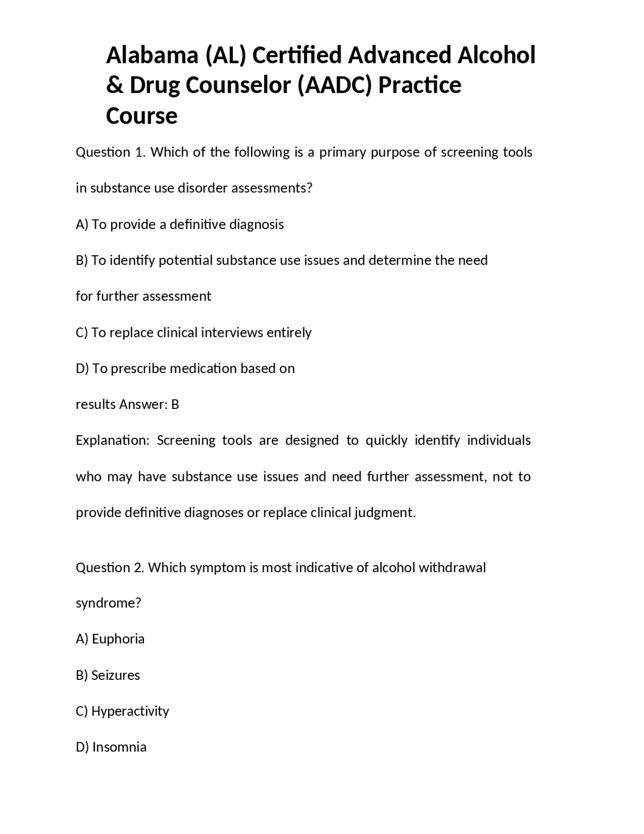 Advance Alabama (AL) Certified Advanced Alcohol & Drug Counselor (AADC ...