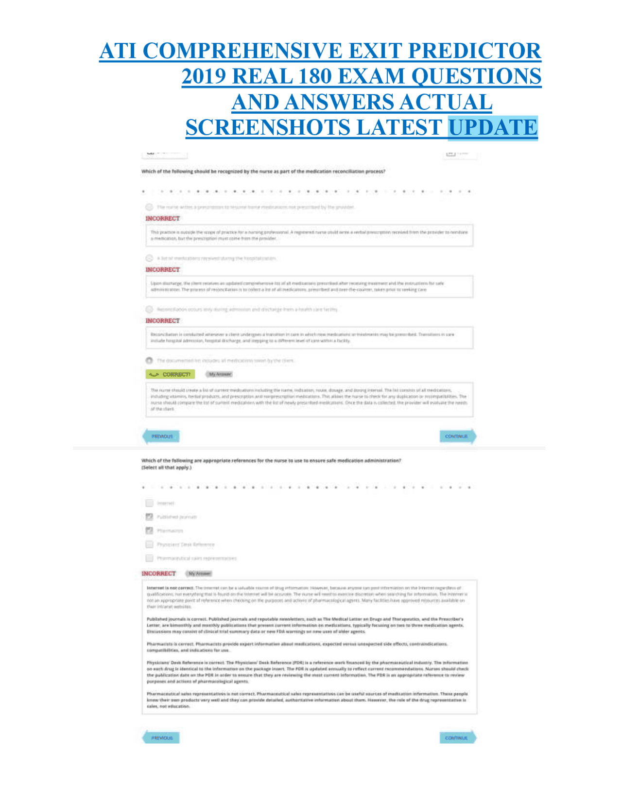 ATI COMPREHENSIVE EXIT PREDICTOR 2025 REAL 180 EXAM QUESTIONS AND ...