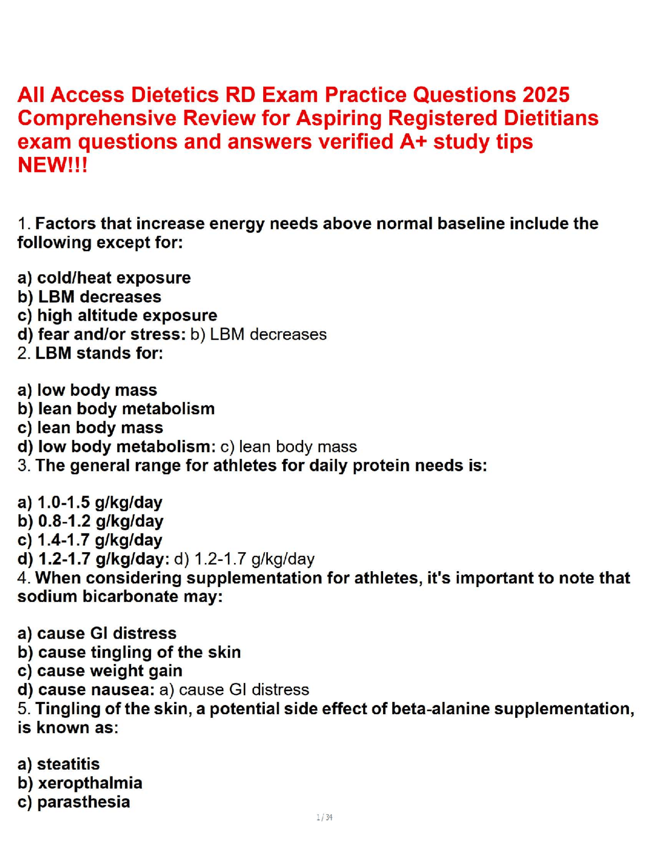 All Access Dietetics RD Exam Practice Questions 2025 Comprehensive ...