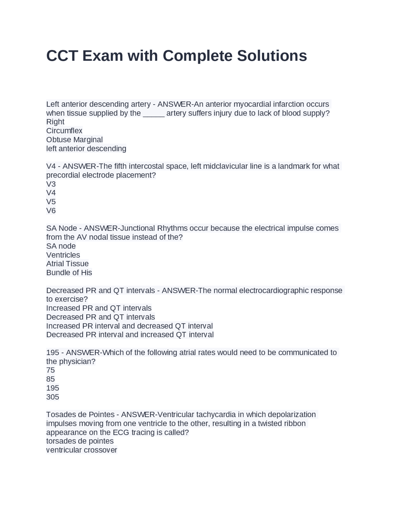 CCT Exam with Complete Solutions | Exams Advanced Education | Docsity