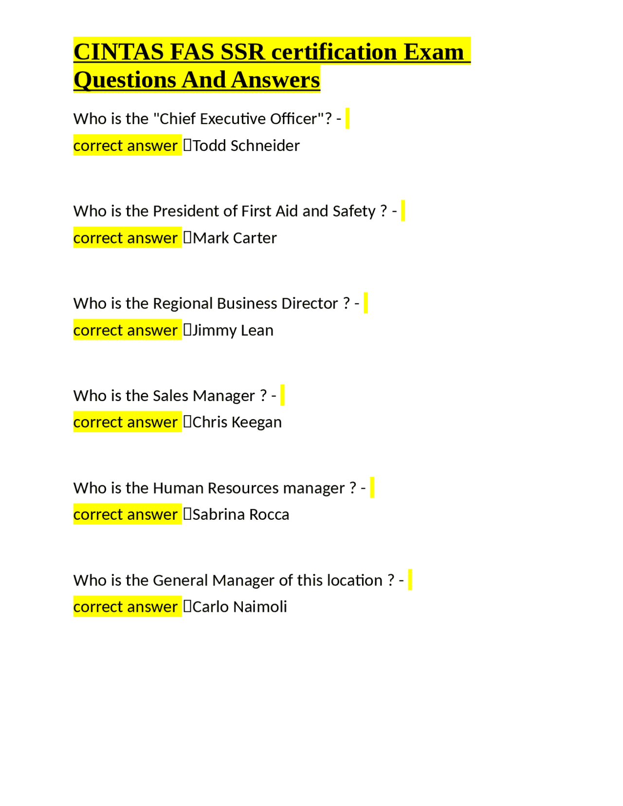 CINTAS FAS SSR certification Exam Questions And Answers | Exams ...