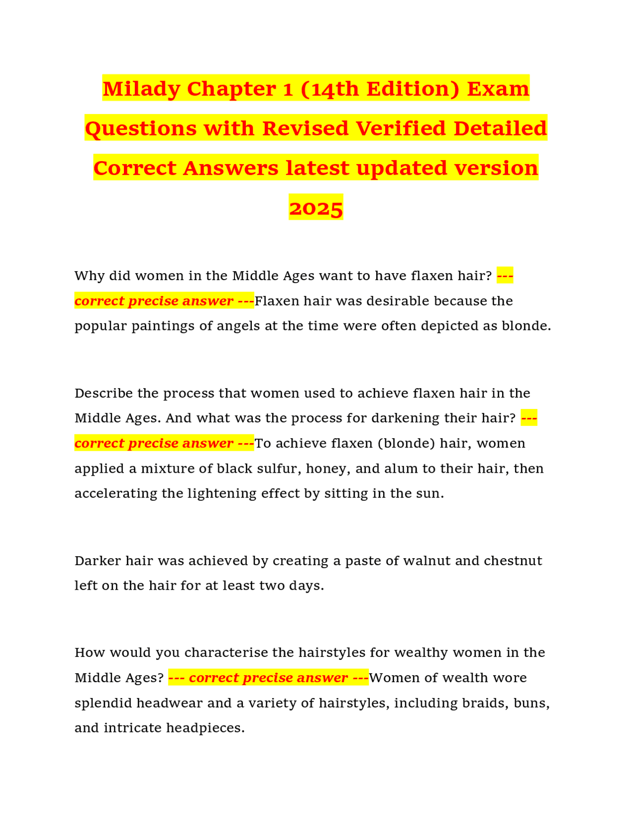 Milady Chapter 1 (14th Edition) Exam Questions with Revised Verified ...