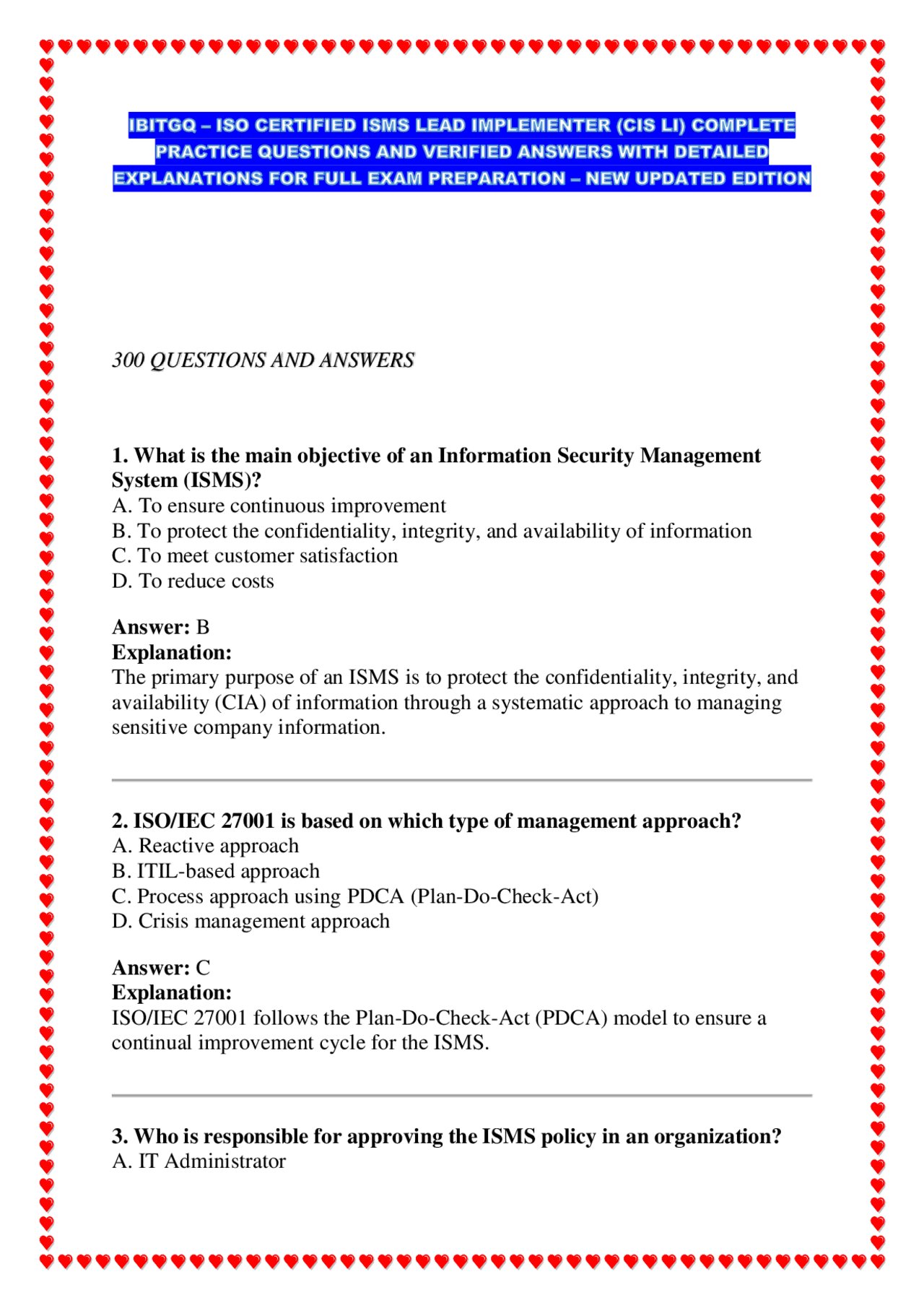 IBITGQ – ISO CERTIFIED ISMS LEAD IMPLEMENTER (CIS LI) COMPLETE PRACTICE ...