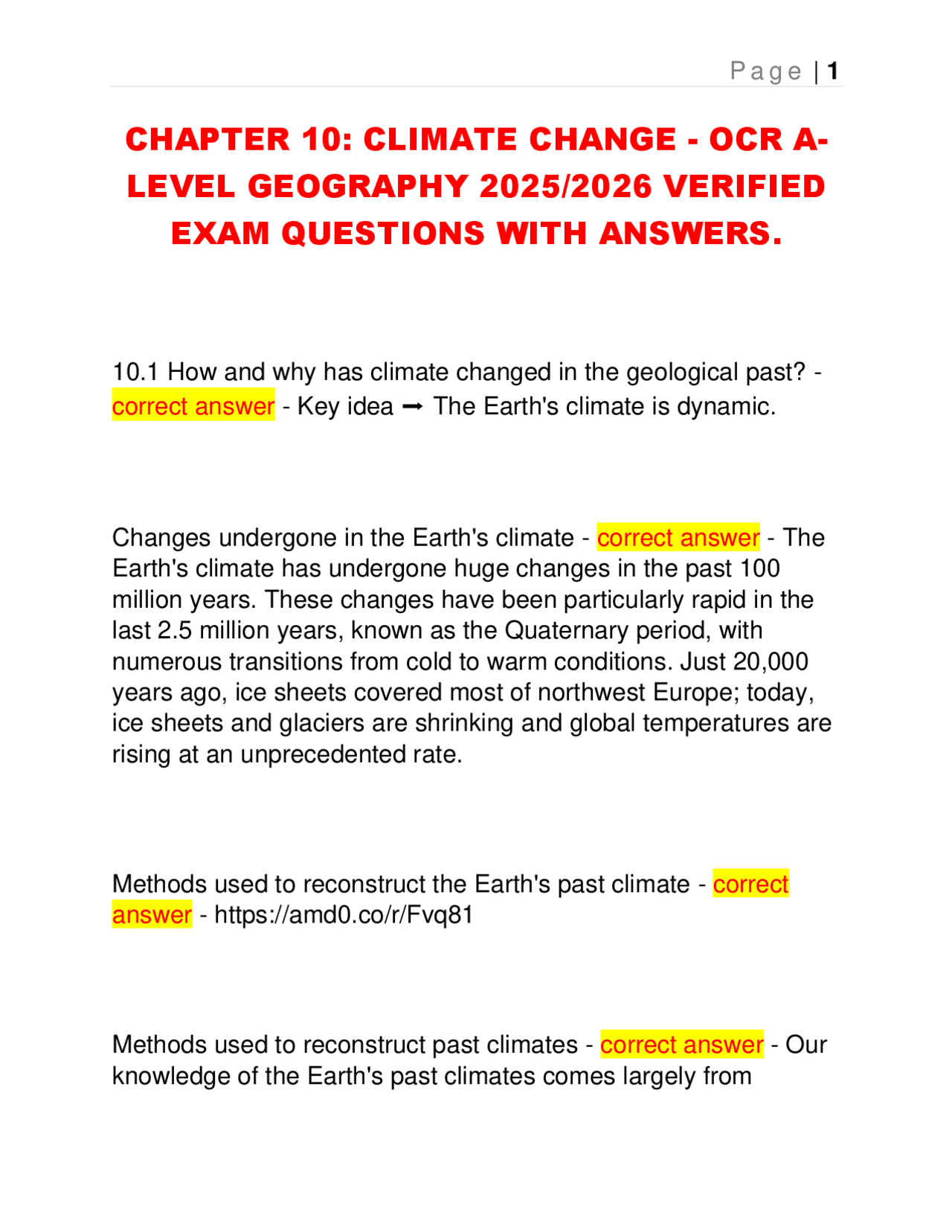 CHAPTER 10: CLIMATE CHANGE - OCR A LEVEL GEOGRAPHY 2025/2026 VERIFIED ...