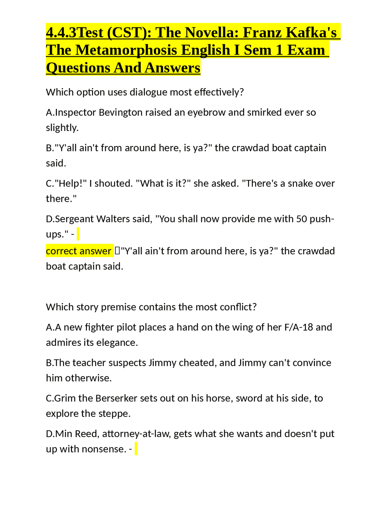 4.4.3Test (CST): The Novella: Franz Kafka's The Metamorphosis English I ...