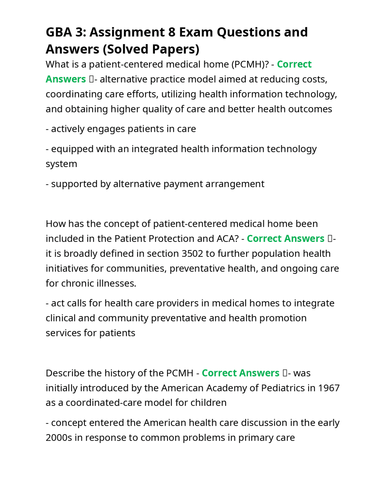 GBA 3: Assignment 8 Exam Questions and Answers (Solved Papers) | Exams ...