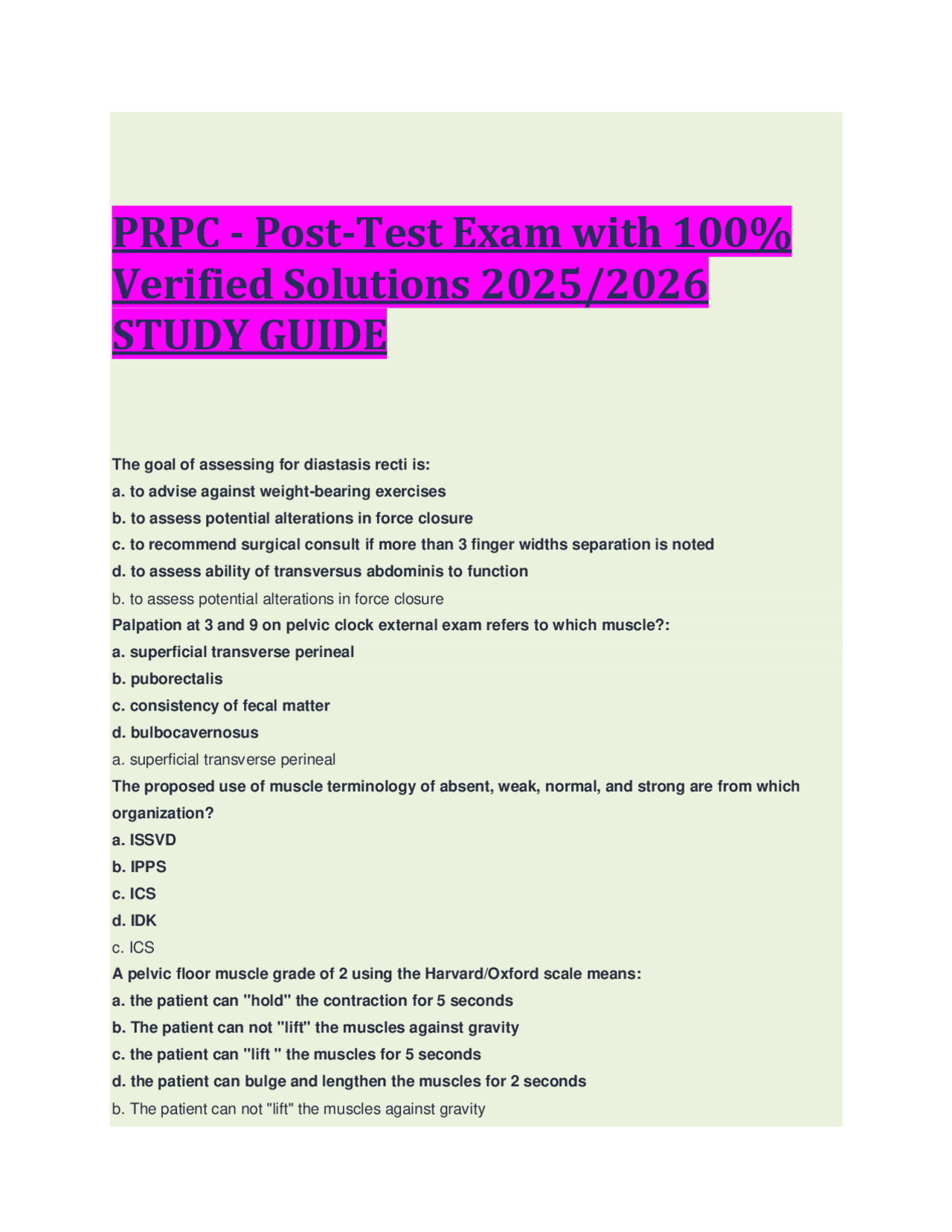 PRPC - Post-Test Exam with 100% Verified Solutions 2025/2026 STUDY ...