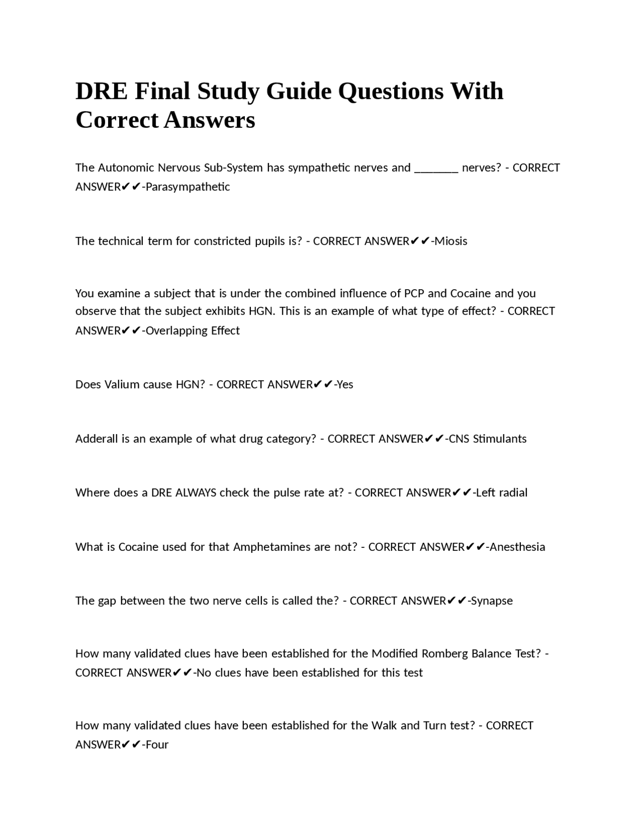 DRE Final Study Guide Questions With Correct Answers. | Exams Health ...