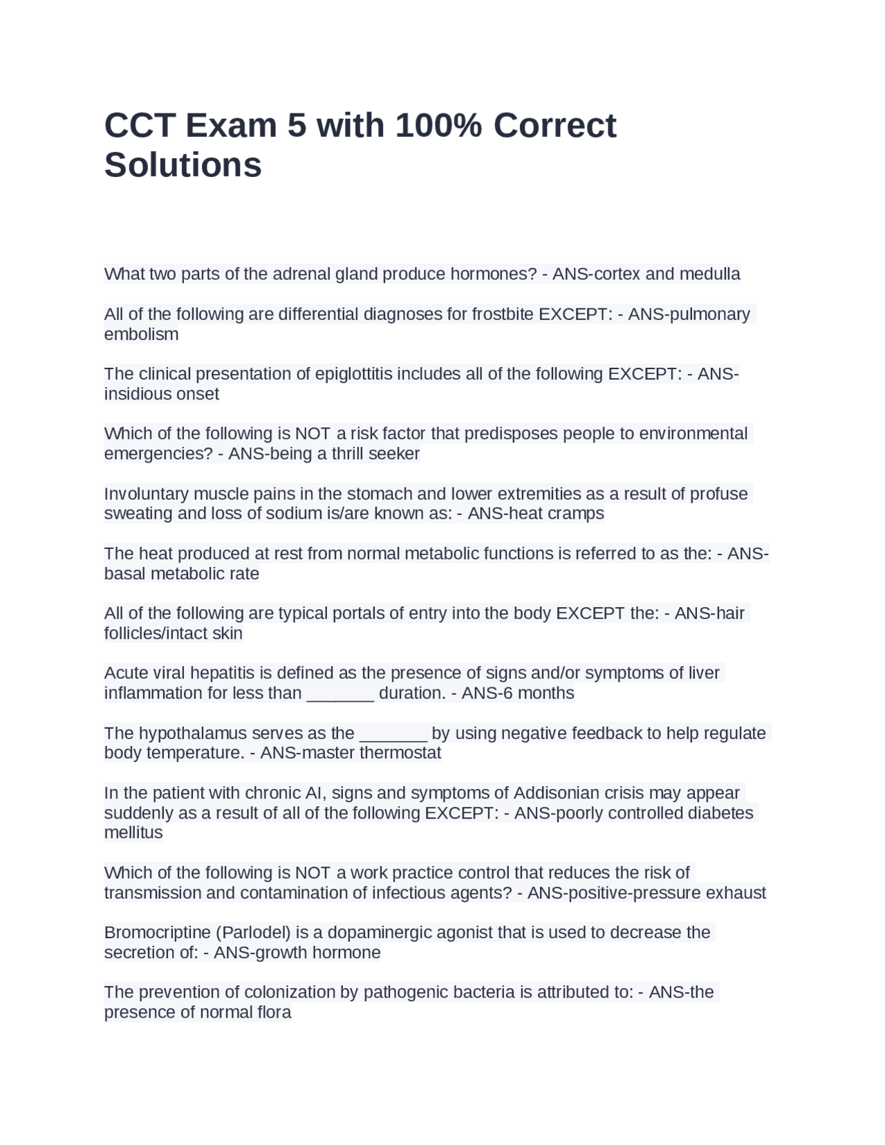 CCT Exam 5 with 100% Correct Solutions | Exams Advanced Education | Docsity