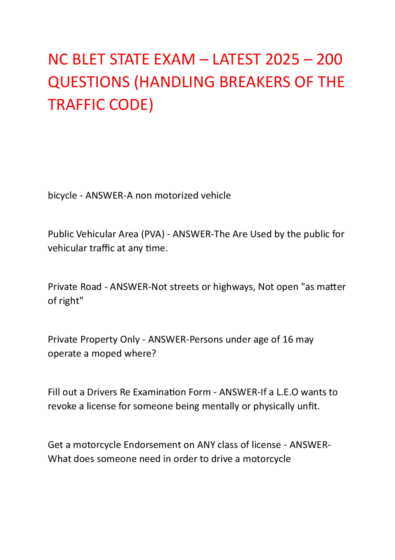 NC BLET STATE EXAM – LATEST 2025 – 200 QUESTIONS (HANDLING BREAKERS OF ...